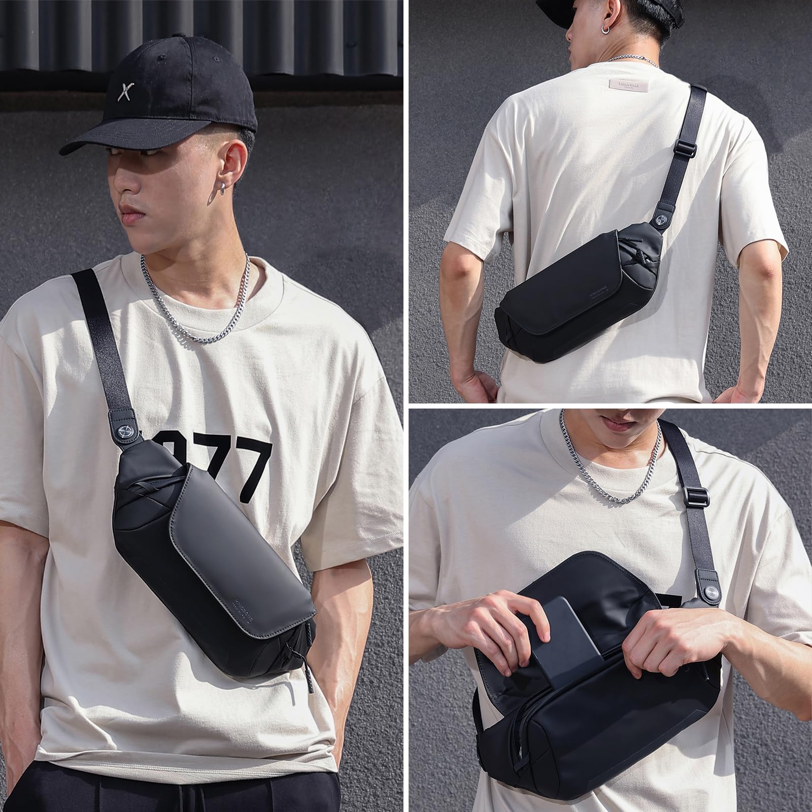 Kingsons Compact EDC Tech Sling Bag for Men, Waterproof Crossbody Bag Chest Shoulder Backpack with Magnetic Closure, Everyday Carry Bag for Travel, Work, Sport
