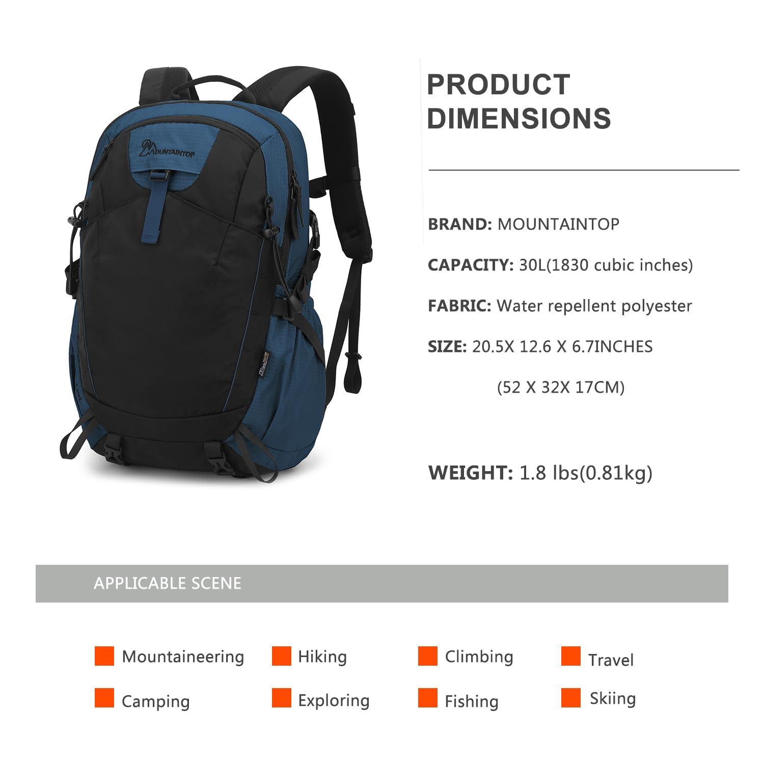 MOUNTAINTOP 35L Hiking Backpack for Women & Man Outdoor Backpack with Rain Cover for Camping, Cycling and Traveling, Flowerarmygreen