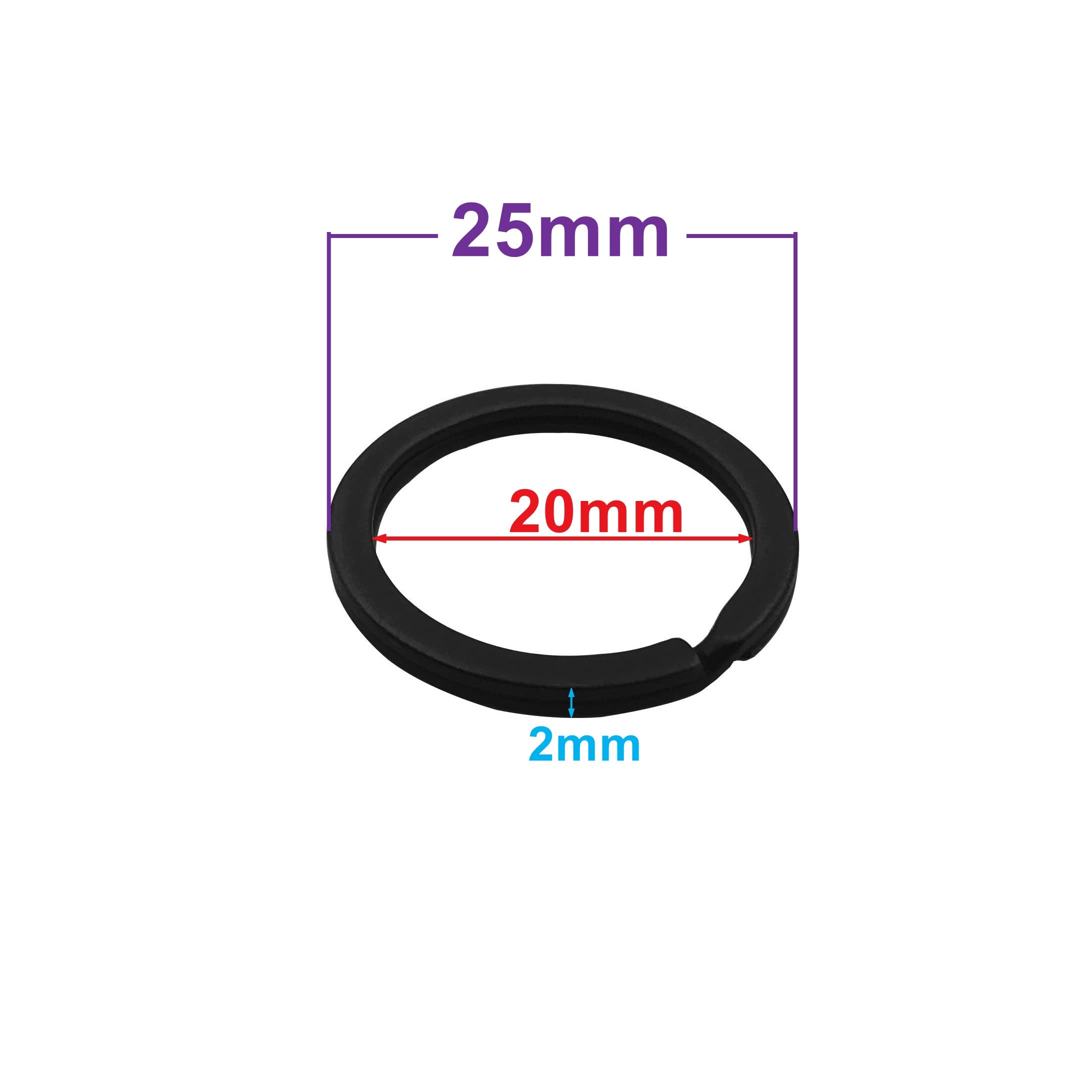 ZoloAJay 20 Pack Key Ring Keychain 1 Inch 25mm Diameter Metal Flat Split Key Chains Rings for Home Car Dog Tag Office Lanyards Keys Attachment Black