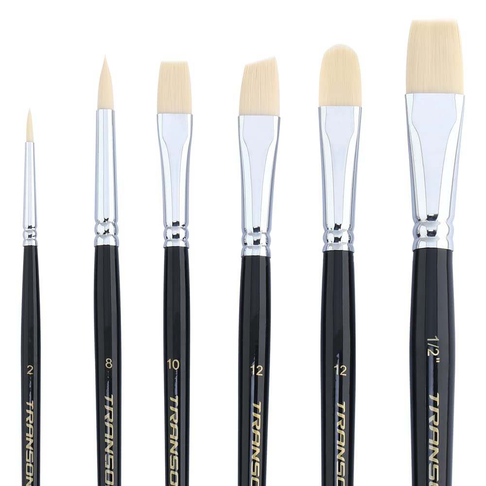 Transon Paint Brush Set 6pcs Art Painting Synthetic Bristle for Acrylic Watercolor Gouache Oil Leather Canvas and Face Painting