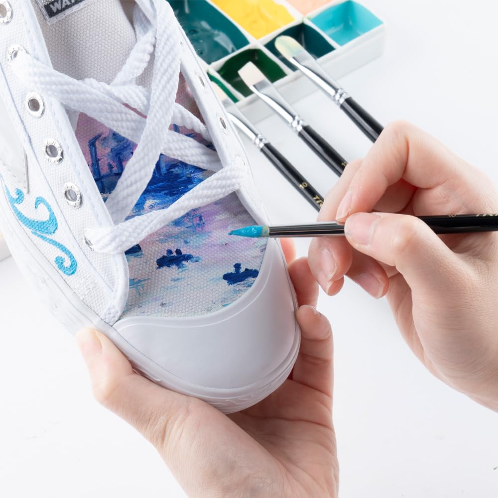 Transon Paint Brush Set 6pcs Art Painting Synthetic Bristle for Acrylic Watercolor Gouache Oil Leather Canvas and Face Painting
