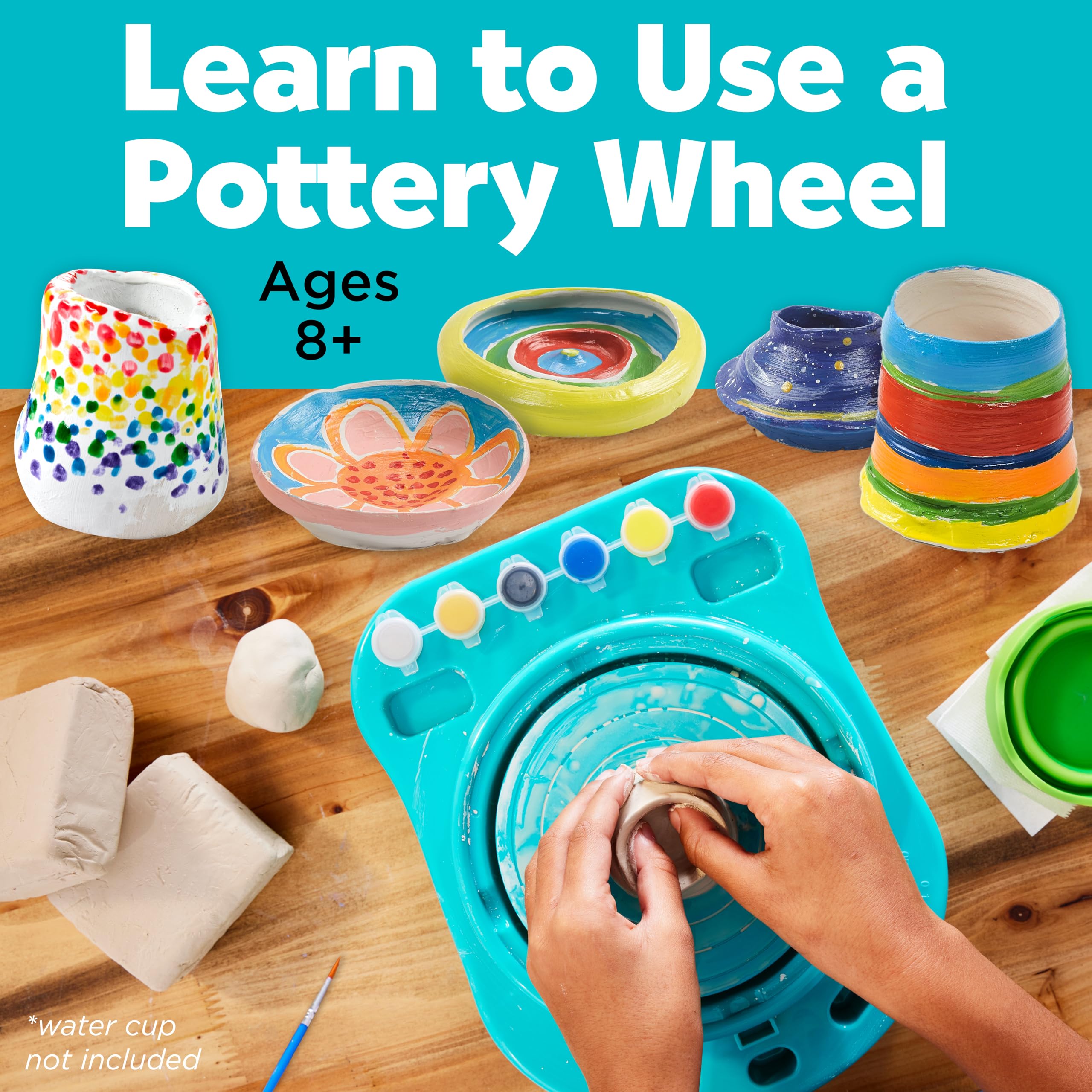 Faber-Castell Pottery Studio - Kids Pottery Wheel Kit for Ages 8+, Complete Pottery Wheel and Painting Kit for Beginners, 3 lbs of Sculpting Clay , Blue