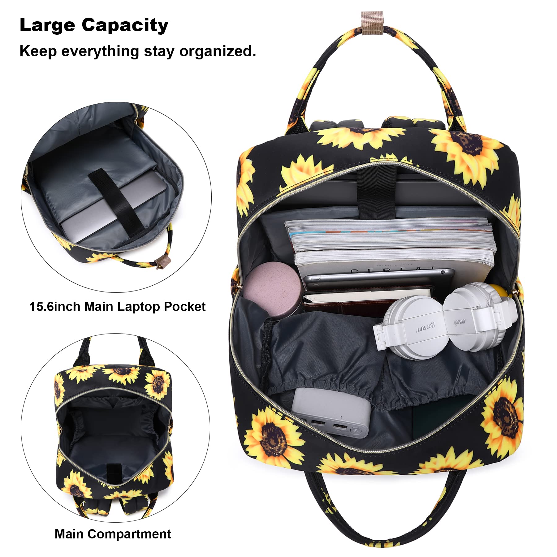 Kouxunt Sunflower Laptop Backpack College Bookbag School Backpack for Women Girls, Travel Backpack 15.6 Inch Computer Backpacks