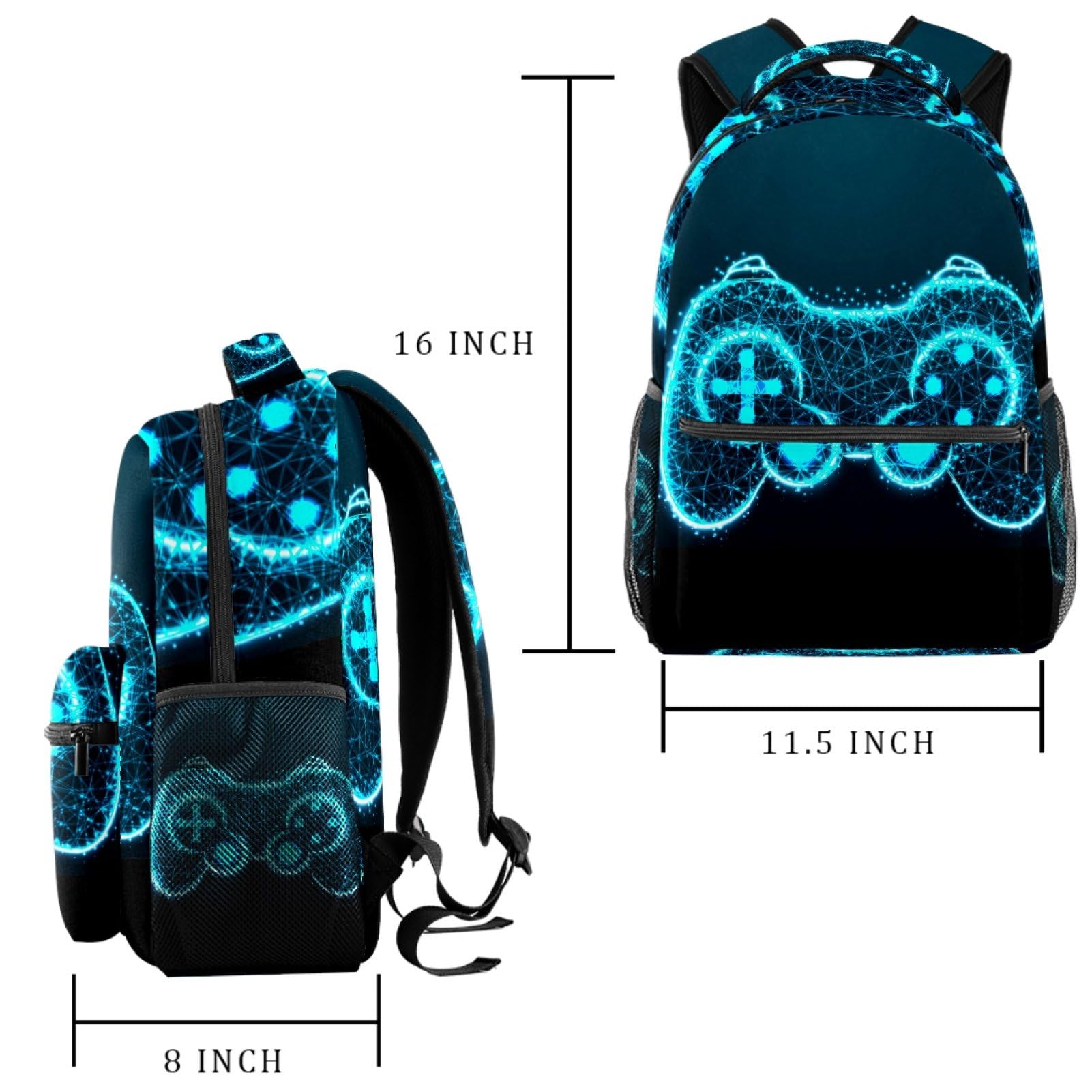 Blue Video Game Controller School Backpack for Boys, Lightweight Bookbag Backpack Purse for Men