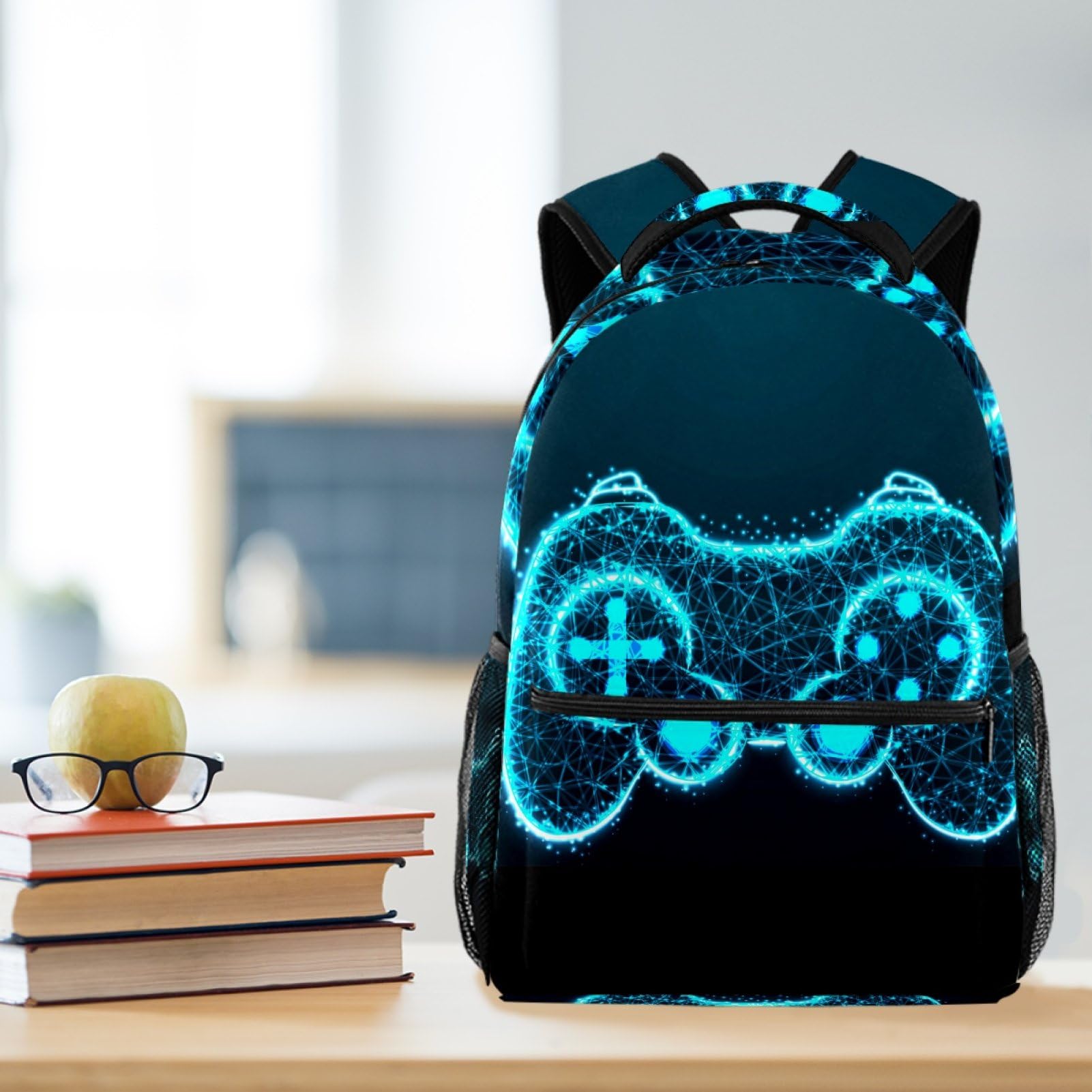 Blue Video Game Controller School Backpack for Boys, Lightweight Bookbag Backpack Purse for Men