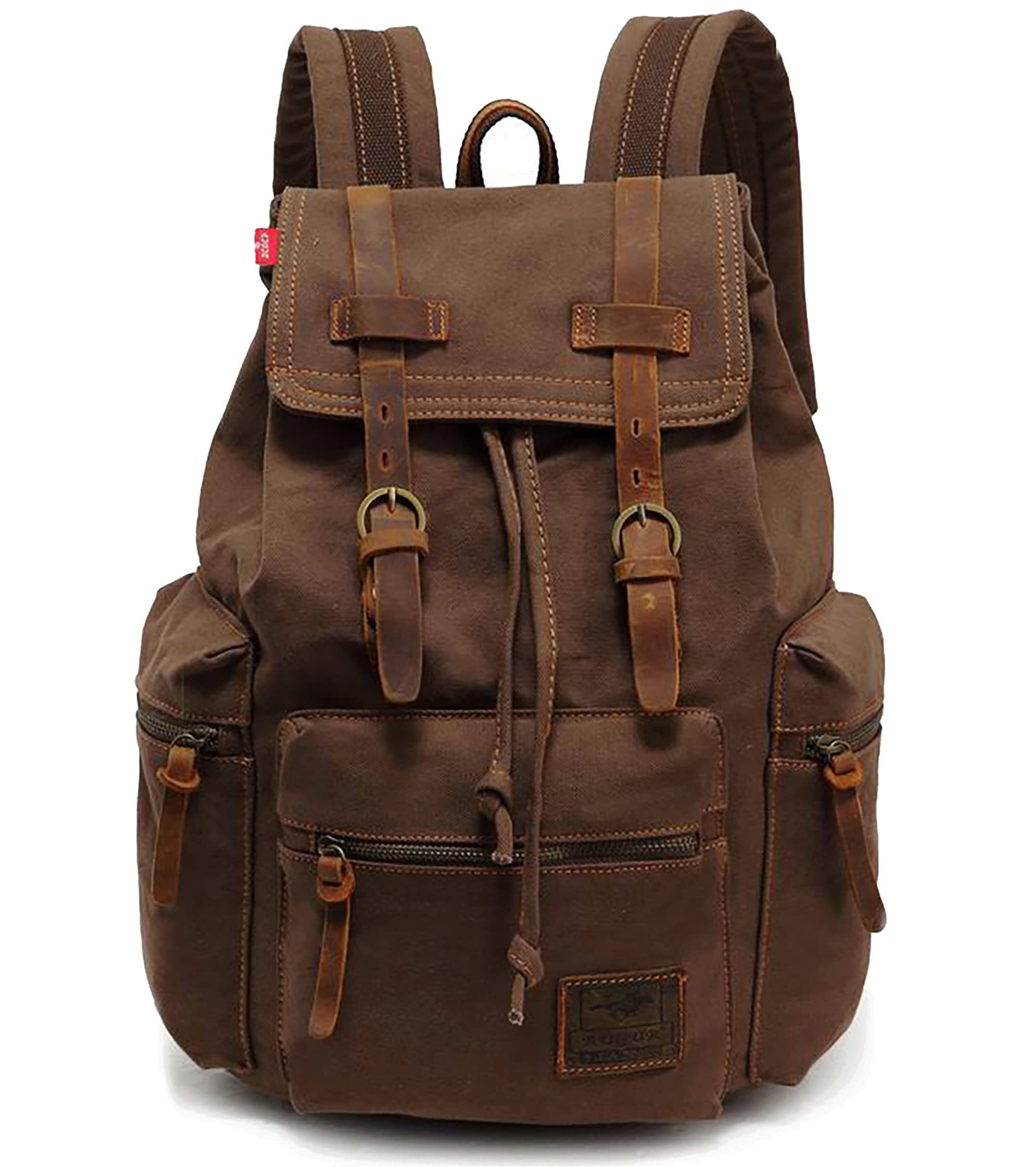 HuaChen Vintage Canvas Backpack,17" Laptop Backpacks Rucksack,Shoulder Travel Camping Hiking Backpacks School Bag Bookbag for Men Women (M32_Coffee_Large)