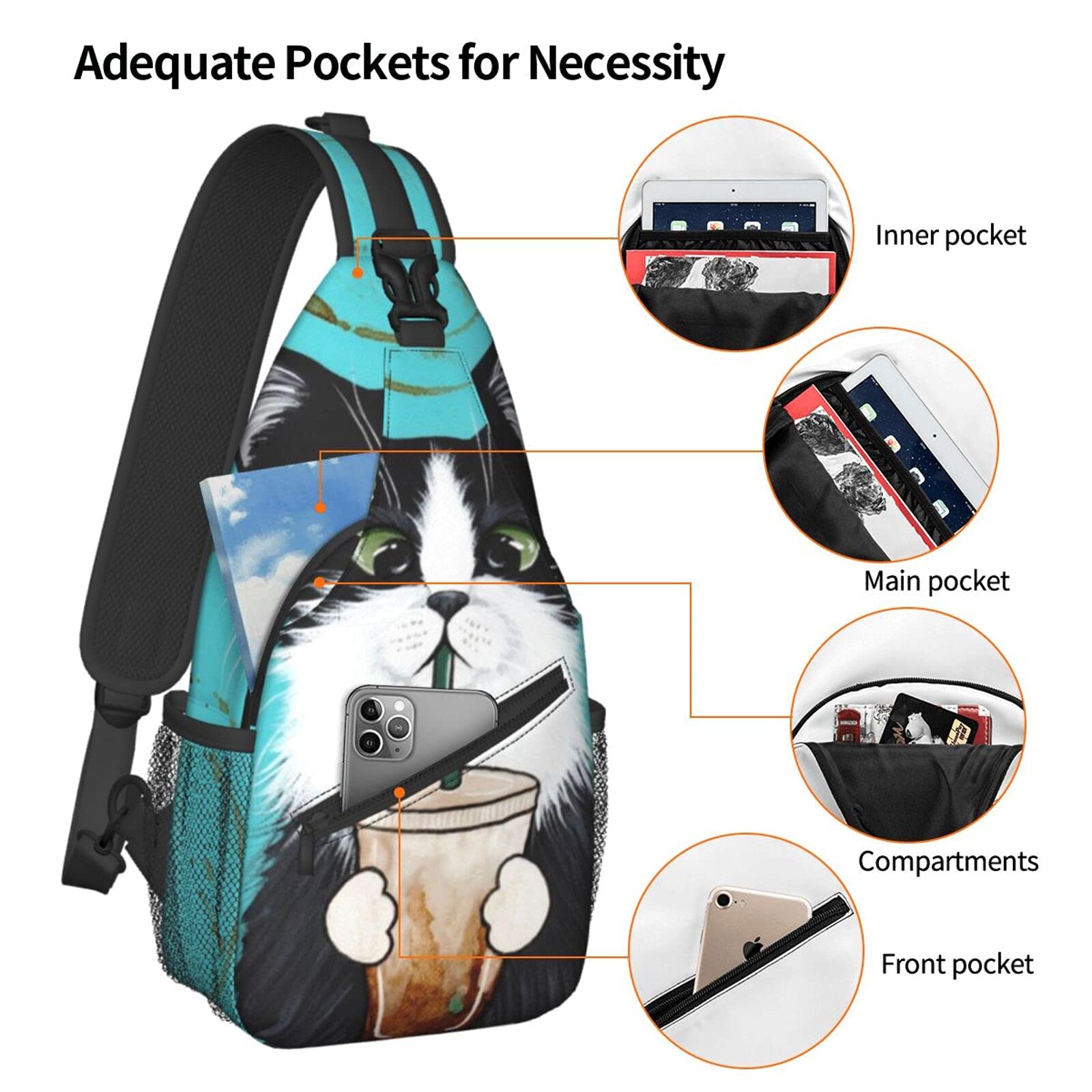 Cat Mini Sling Bag For Women Crossbody Shoulder Backpack Chest Bags Water Resistant Travel Hiking Casual Daypack