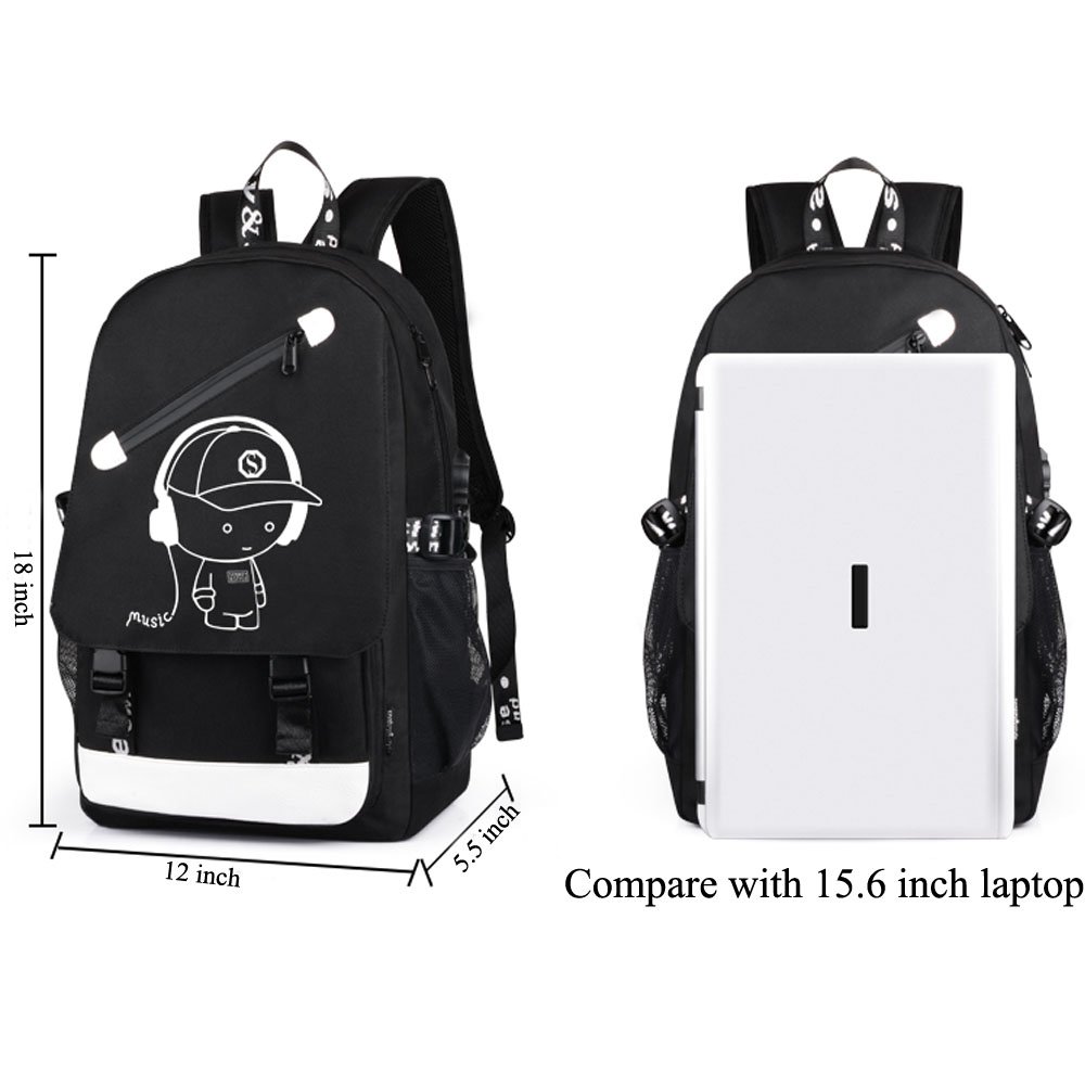 Anime Luminous Backpack Noctilucent School Bags Daypack USB chargeing port Laptop Bag Handbag For Boys Girls Men Women (Music boy 2)