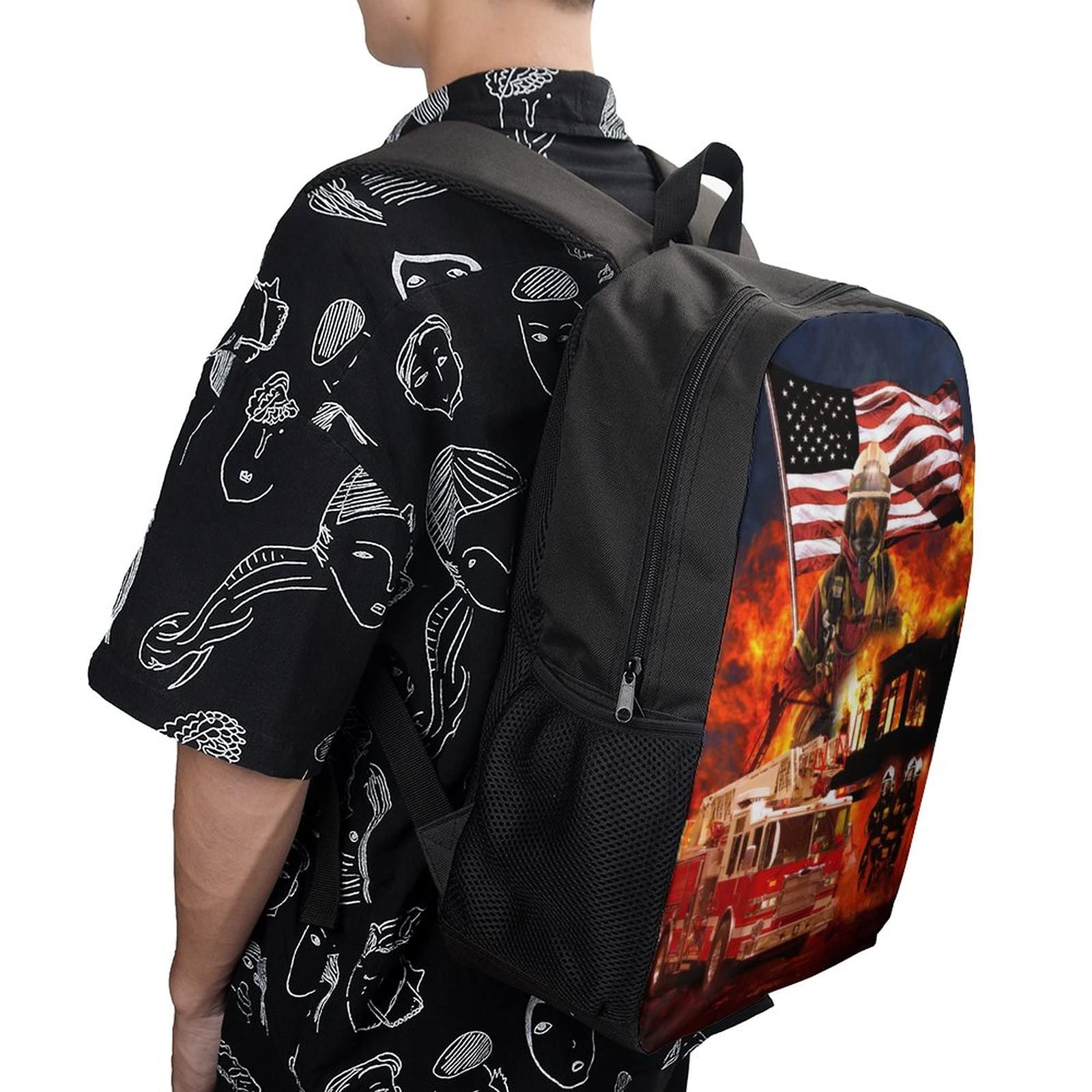 17 Inch Firefighter Backpacks Travel Daypack Fire Truck Backpack Casual Lightweight Laptop Backpack for Boys Girls