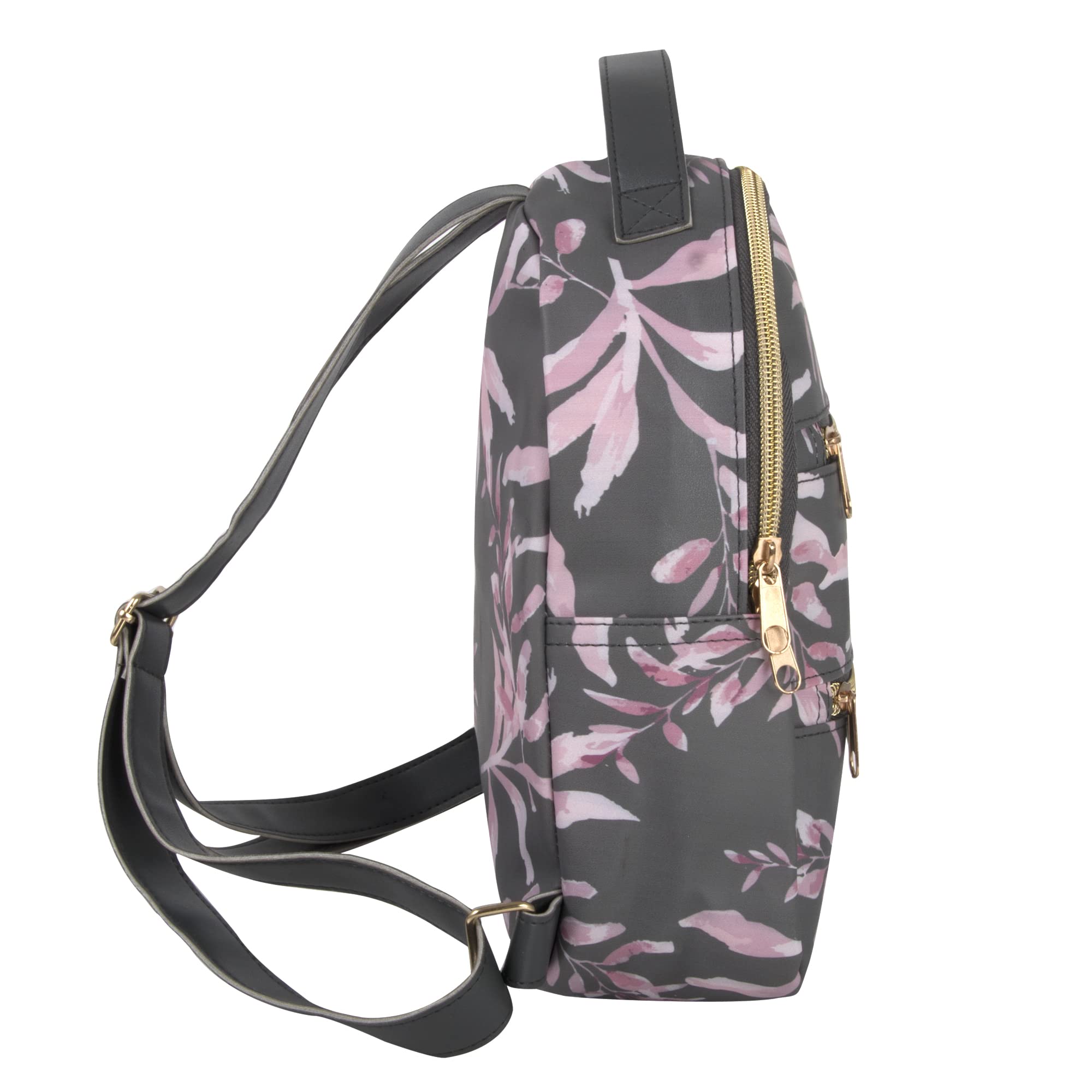 Emma & Chloe Mini Travel Backpack Purse for Women, Teens, Girls for School, Work | Multi Pocket Vegan Leather Mini Backpack (Grey Floral)