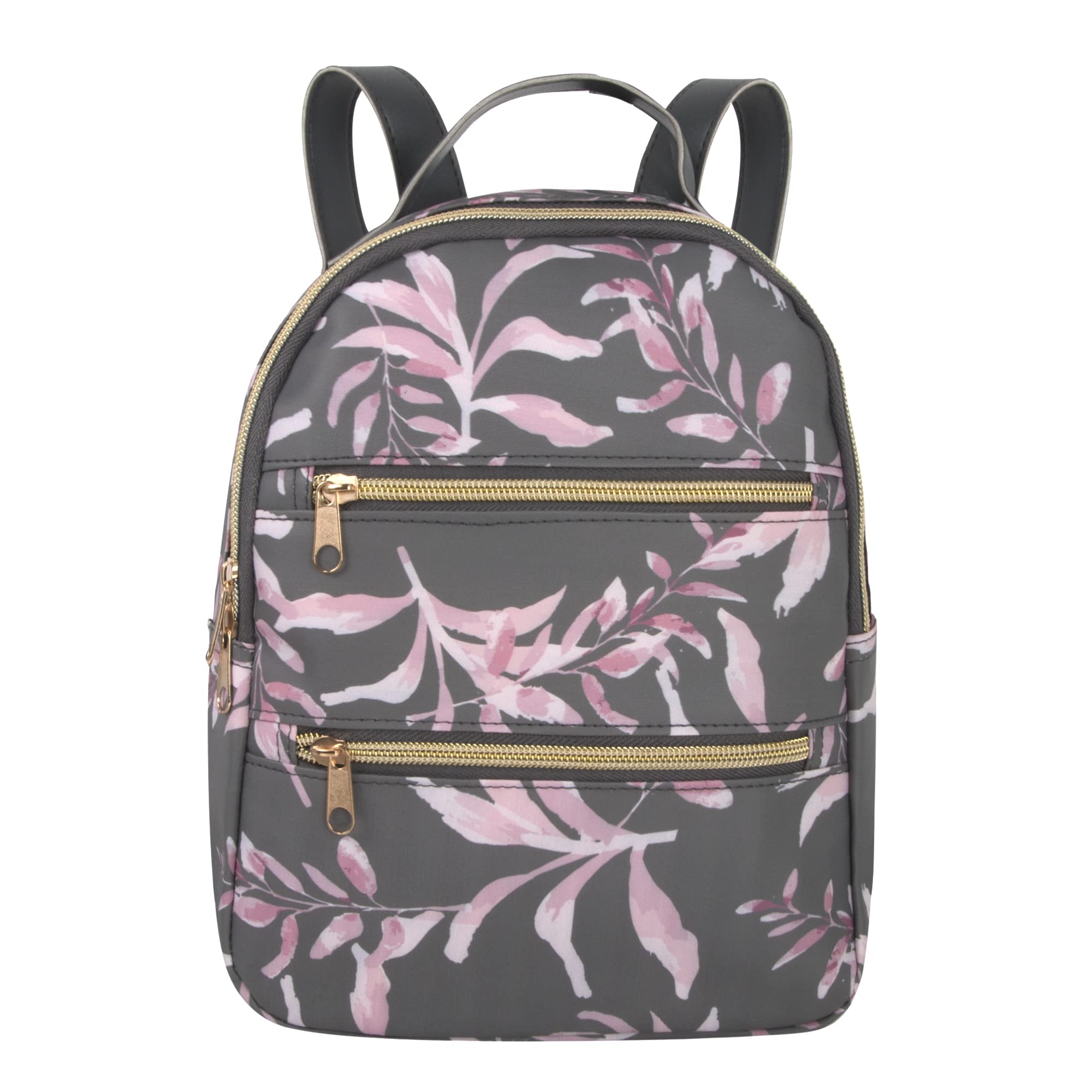 Emma & Chloe Mini Travel Backpack Purse for Women, Teens, Girls for School, Work | Multi Pocket Vegan Leather Mini Backpack (Grey Floral)
