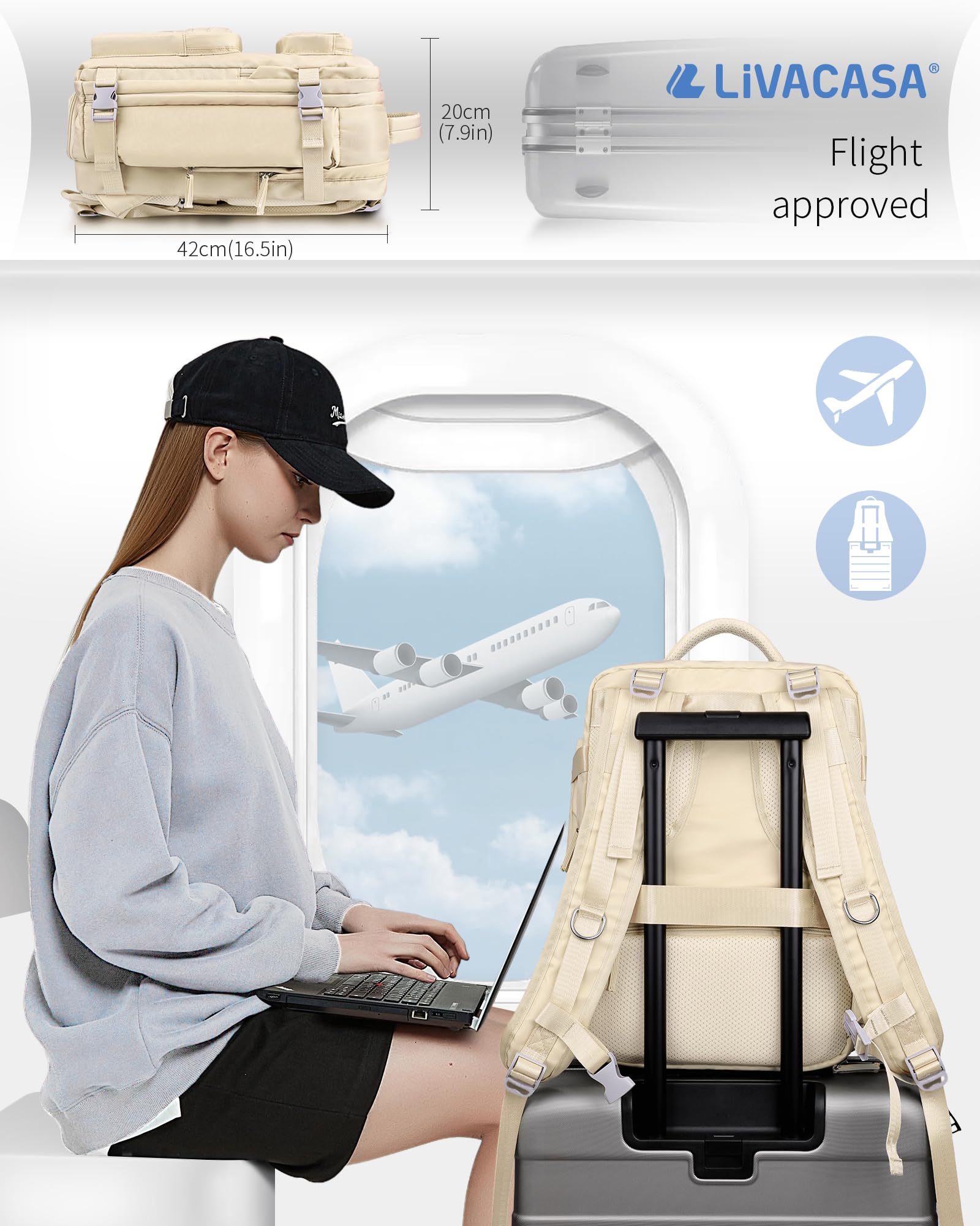LIVACASA Waterproof Travel Laptop Backpack for Women Men,Flight Approved Carry on Backpack,School Backpack Fit 17 Inch Laptop