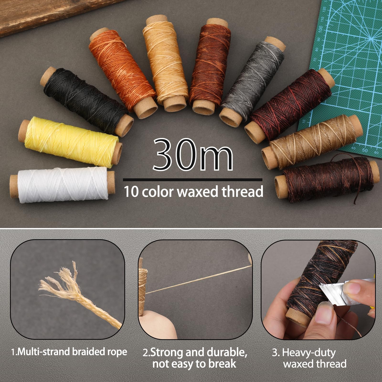Leather Working Tools Leather Craft Kit and Supplies Upholstery Repair Kit with Waxed Thread Stitching Groover Awl for Punch Stitching, Leather Sewing and DIY Craft Making