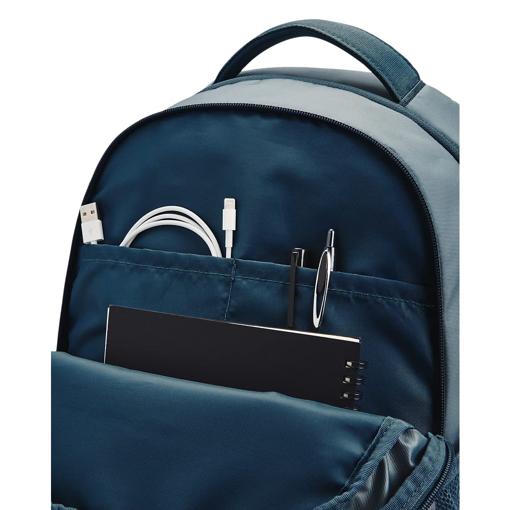Under Armour Women's Hustle Signature Backpack, (414) Static Blue / / Metallic Harbor Blue, One Size Fits Most