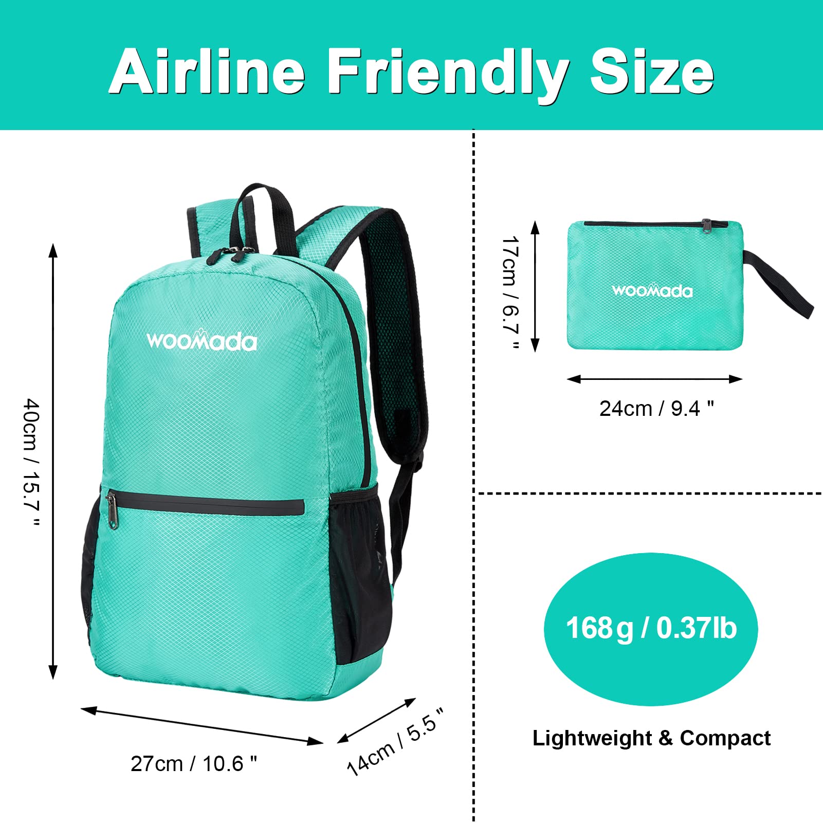 WOOMADA 17L Ultra Lightweight Packable Durable Waterproof Travel Hiking Backpack Daypack for Men Women Kids (black-2)