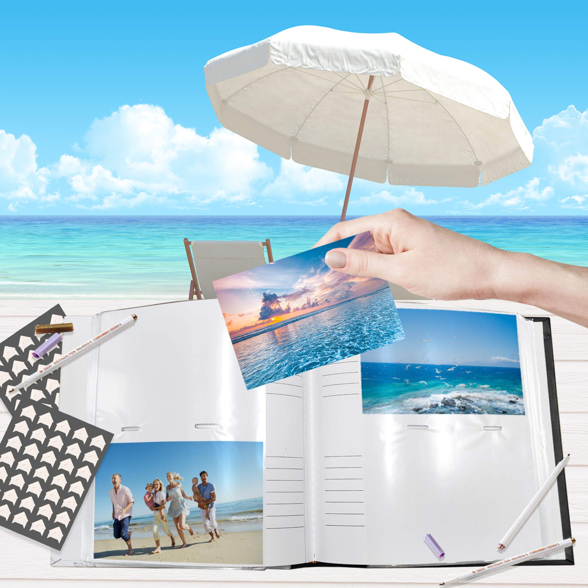 Holoary Photo Album 4x6 160 Photos Two Pictures Per Page, Memo Writing Area for Each Pocket, 160 Pockets 4”x6”, Printed Book Cover Travel Design Natural Beach Memories