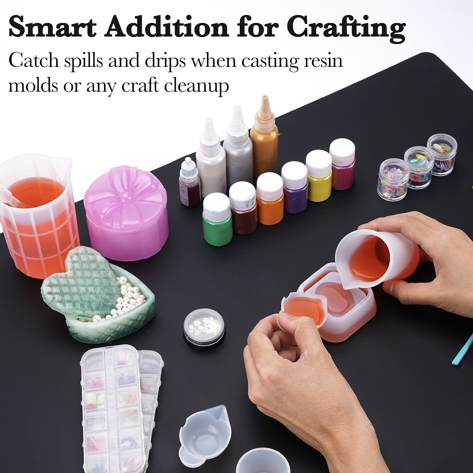 Gartful Silicone Mat for Crafts, 27.5 x 19.6 x 0.06 inches Silicone Pad Sheet Jewelry Resin Casting Mold, Extra Large Heat Resistant Countertop Mat, Non Skid Counter Table Protector, Placemat, Black