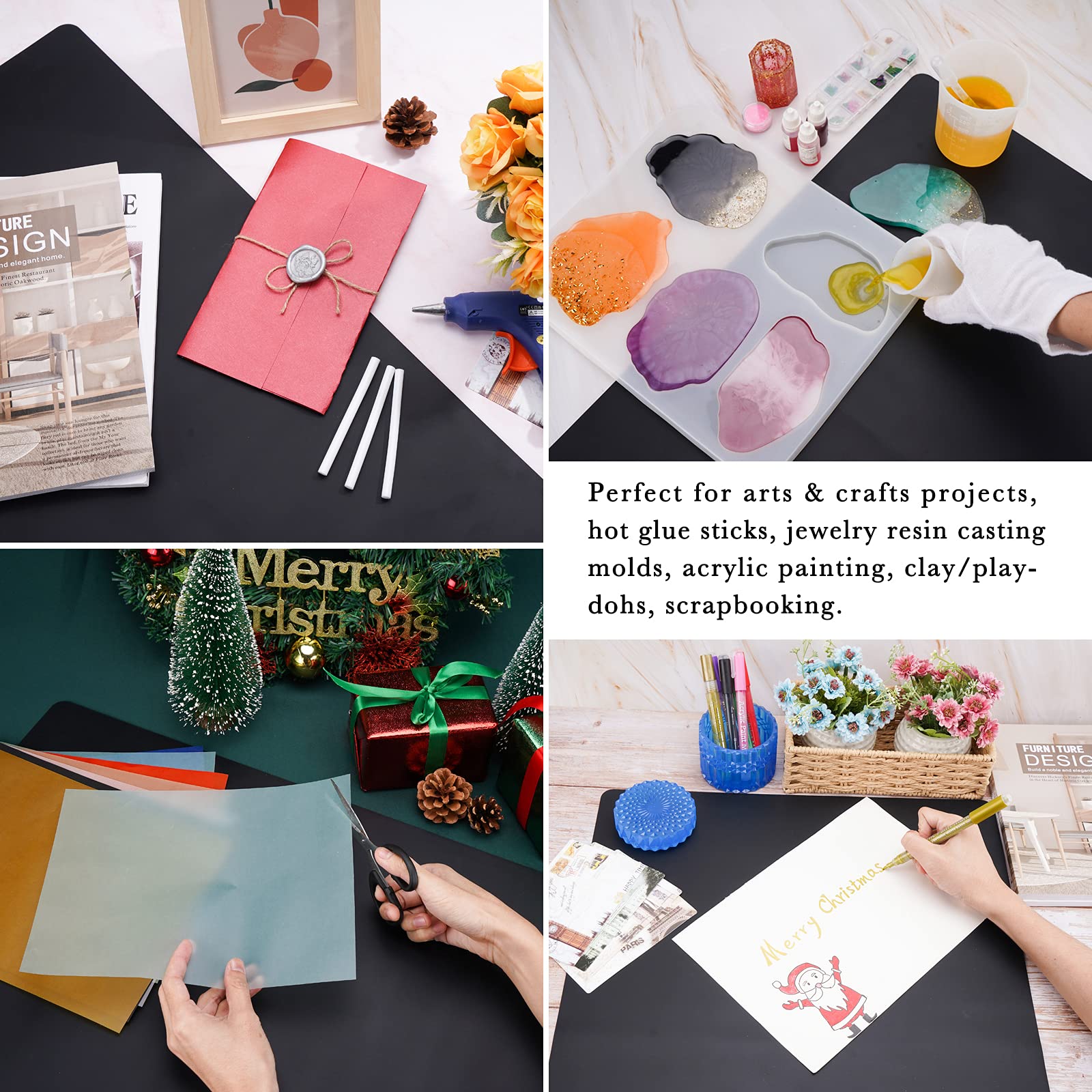 Gartful Silicone Mat for Crafts, 27.5 x 19.6 x 0.06 inches Silicone Pad Sheet Jewelry Resin Casting Mold, Extra Large Heat Resistant Countertop Mat, Non Skid Counter Table Protector, Placemat, Black