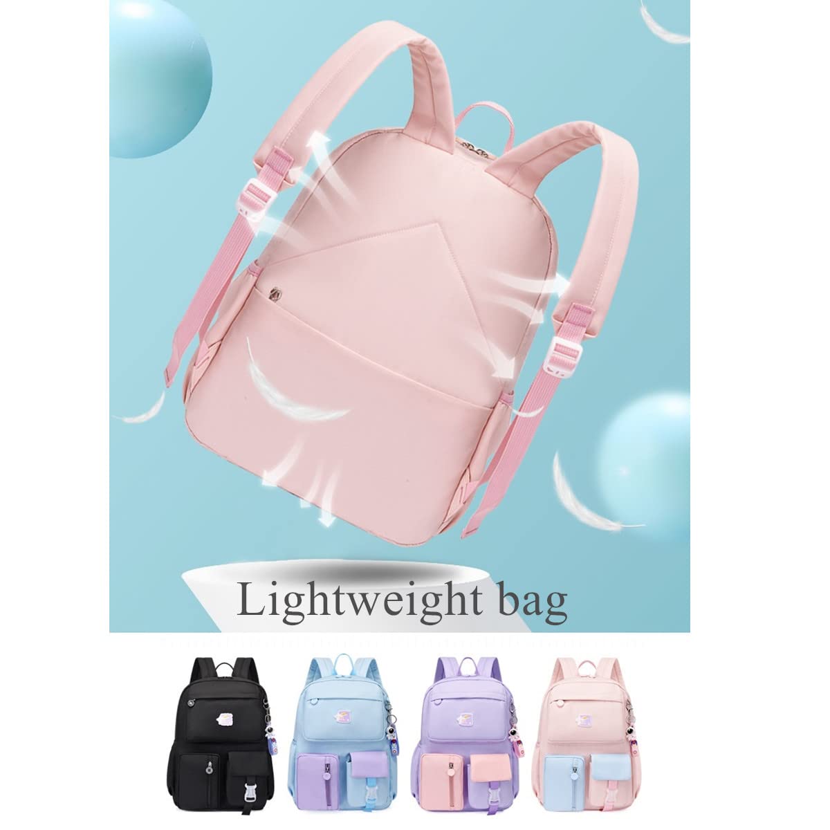 Kawaii Colorful Casual Girls Backpack Elementary Schoolbag Sweet and Cute Children's Backpack with Charm