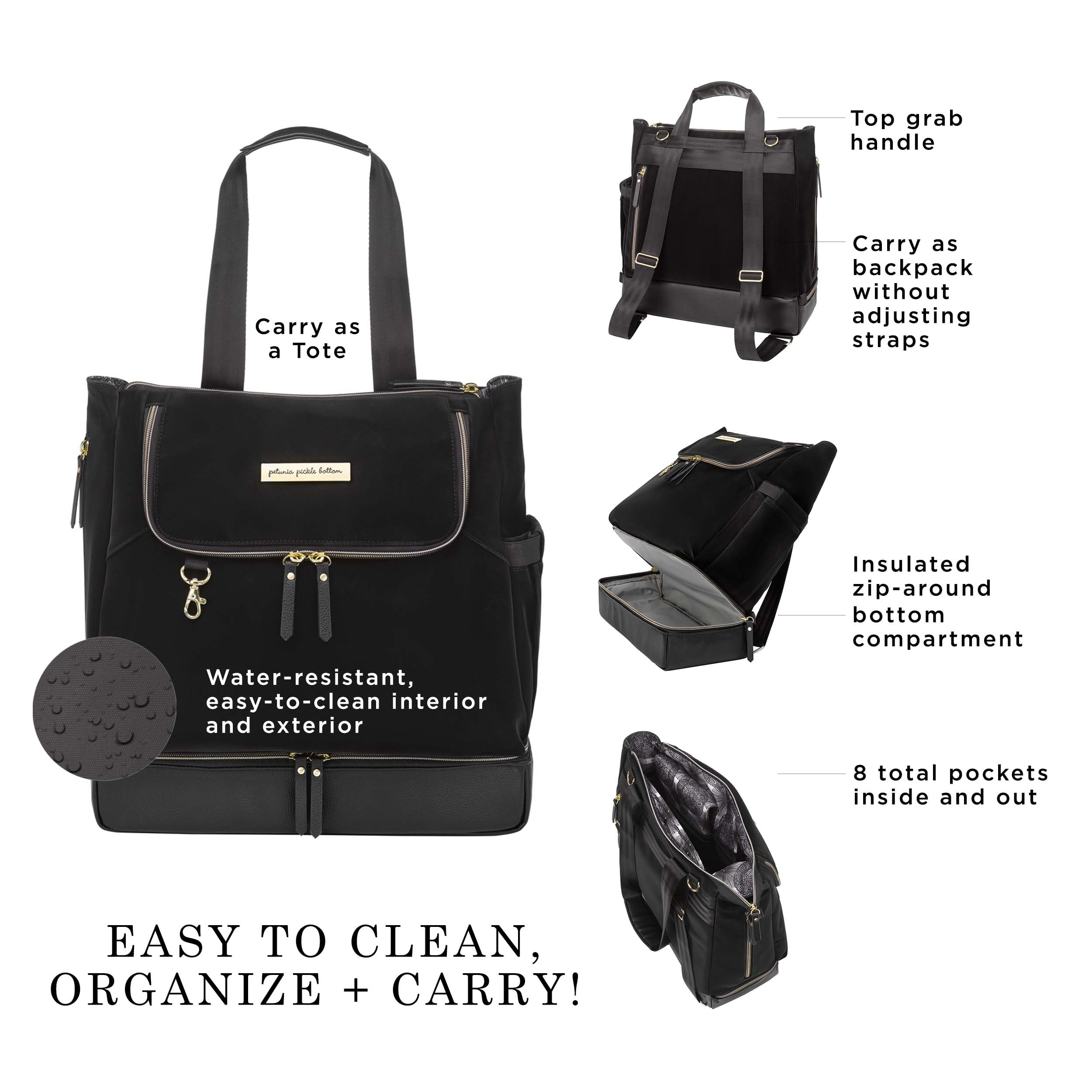 Petunia Pickle Bottom Pivot Backpack | Multiple Carrying Options (Backpack or Tote) | Insulated Pockets to Keep You Organized | Modern Silhouette with a Roomy Interior | Twilight Black