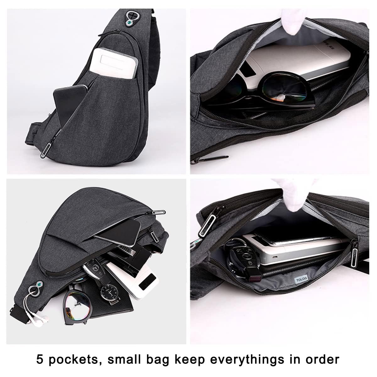 Sling Bag Slim Waterproof Shoulder Backpack For Travel Hiking Anti-Thief Crossbody Chest Daypack Personal Pocket Bag (Black for Right Hand User)