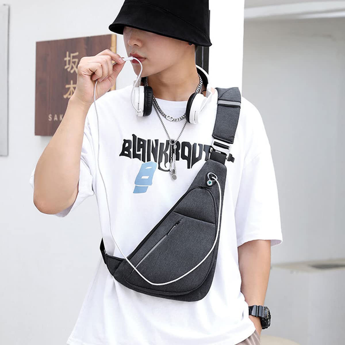 Sling Bag Slim Waterproof Shoulder Backpack For Travel Hiking Anti-Thief Crossbody Chest Daypack Personal Pocket Bag (Black for Right Hand User)