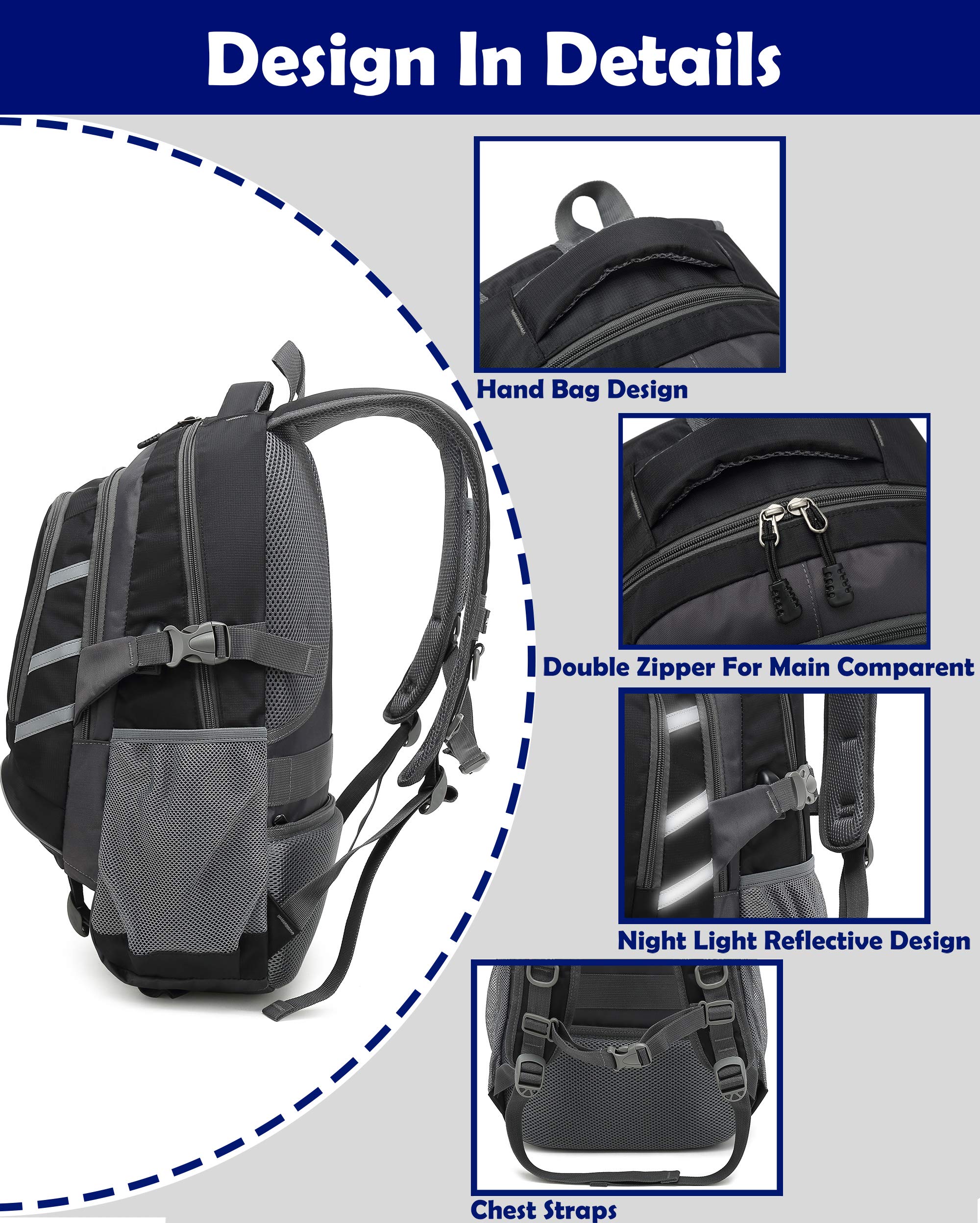 ProEtrade Backpack Daypack for School College Laptop Travel, Computer Bookbag Bag with USB Charging Port Anti Theft Laptop Compartment Fits 15.6 Inch Notebook, Gifts for Men & Women (Black)