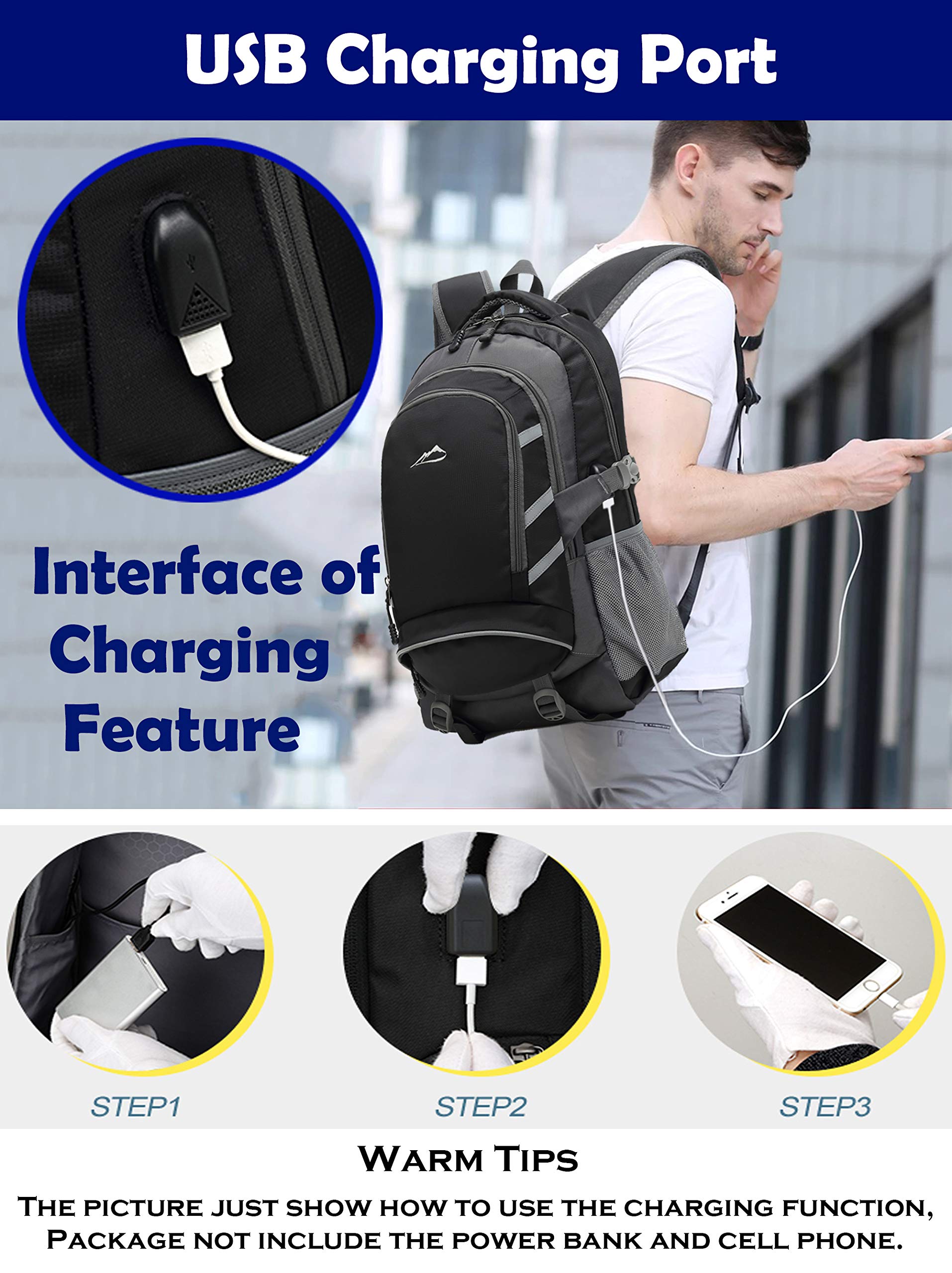 ProEtrade Backpack Daypack for School College Laptop Travel, Computer Bookbag Bag with USB Charging Port Anti Theft Laptop Compartment Fits 15.6 Inch Notebook, Gifts for Men & Women (Black)