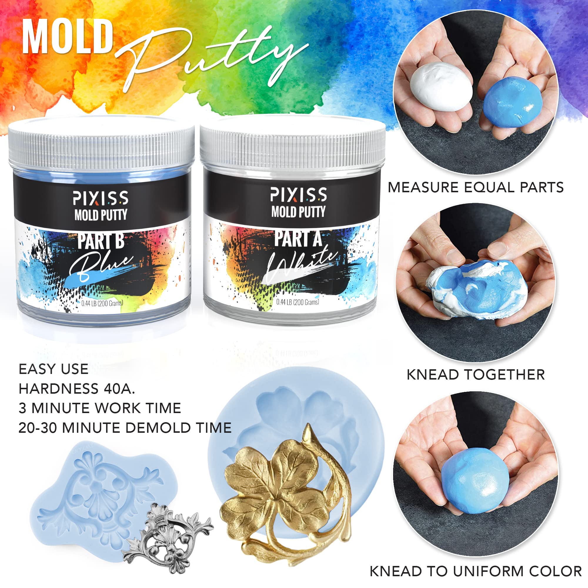 Mold Putty Silicone Mold Making Kit, Super Easy 1:1 Mix Mold Putty, 3/4 Lb (400 Grams), Makes Strong Reusable Silicone Molds