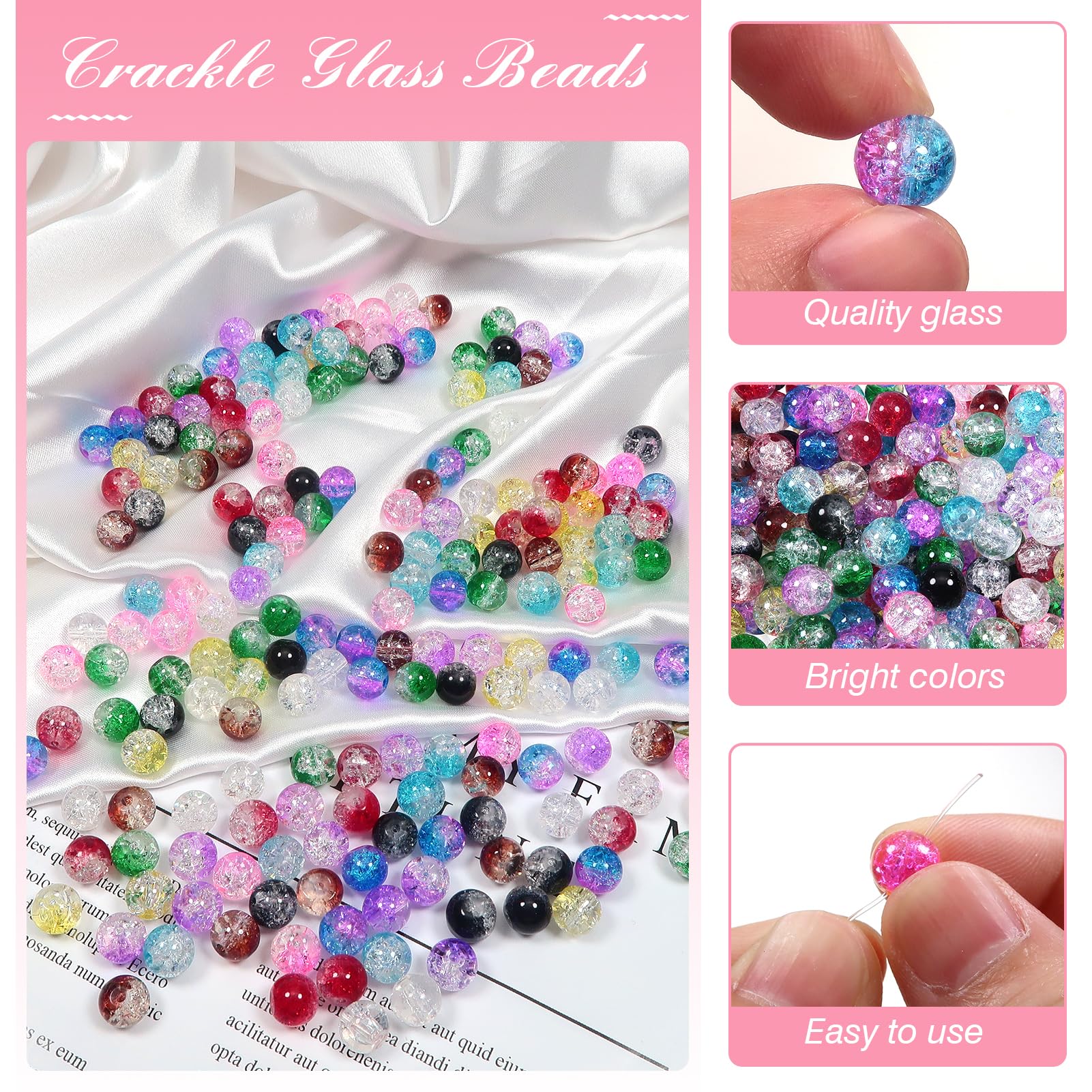 TOAOB 200pcs 8mm Multi Color Crackle Glass Lampwork Beads Round Loose Spacer Beads Craft Supplies for Bracelets Necklaces Jewelry Making