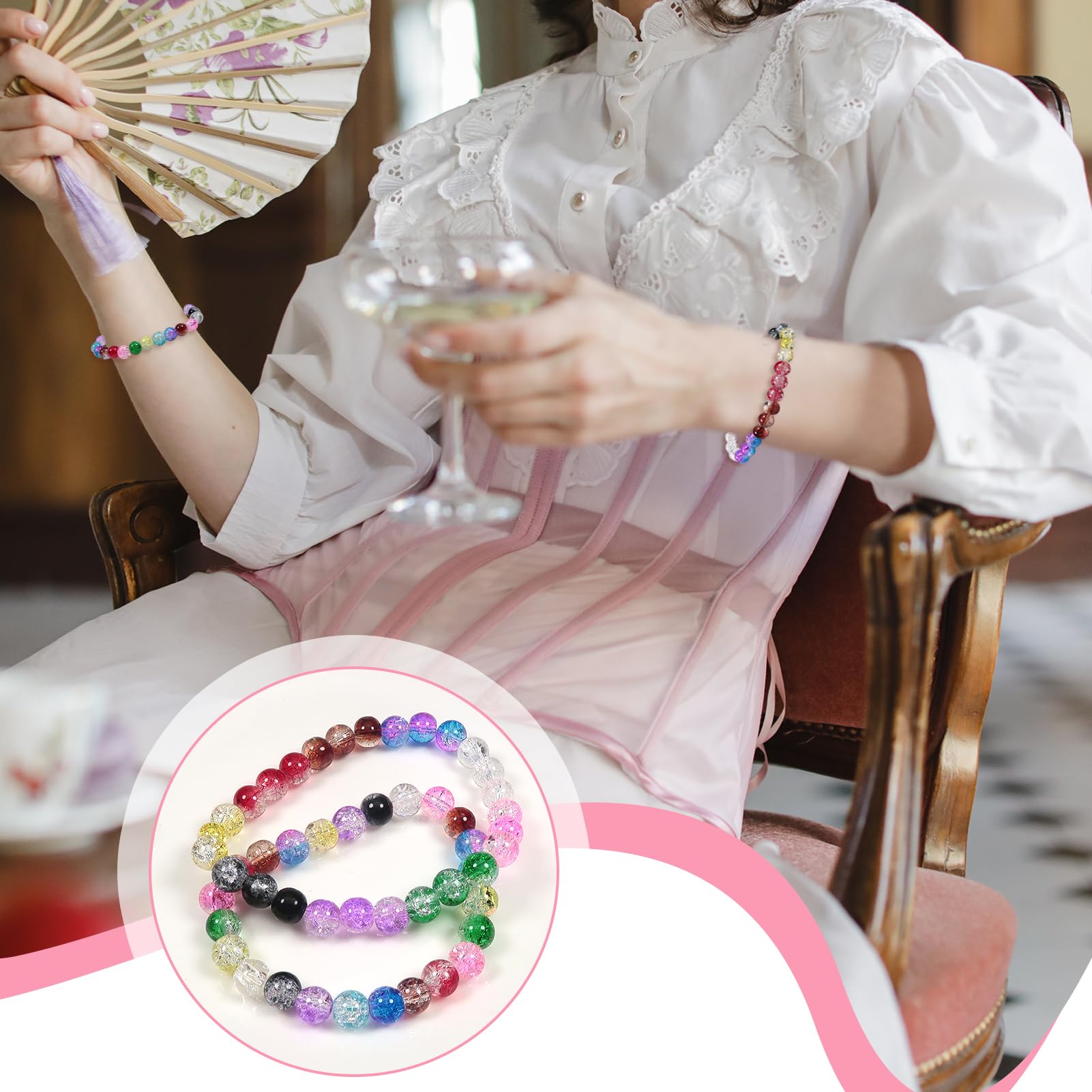 TOAOB 200pcs 8mm Multi Color Crackle Glass Lampwork Beads Round Loose Spacer Beads Craft Supplies for Bracelets Necklaces Jewelry Making