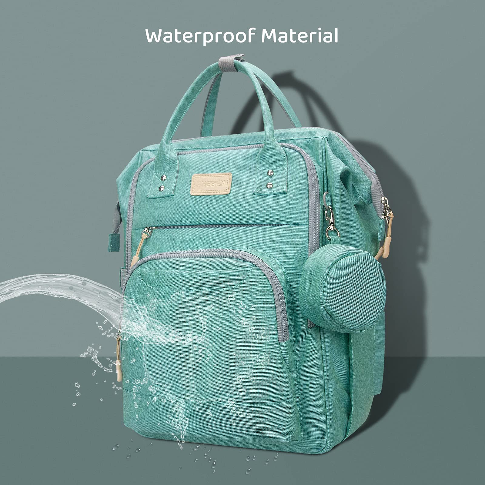 PHEBEN Diaper Bag Backpack Large Capacity Travel Back Pack Multifunction Waterproof Maternity Baby Changing Bags Unisex Stylish Nappy Bag with Stroller Straps & Pacifier Case(Green)