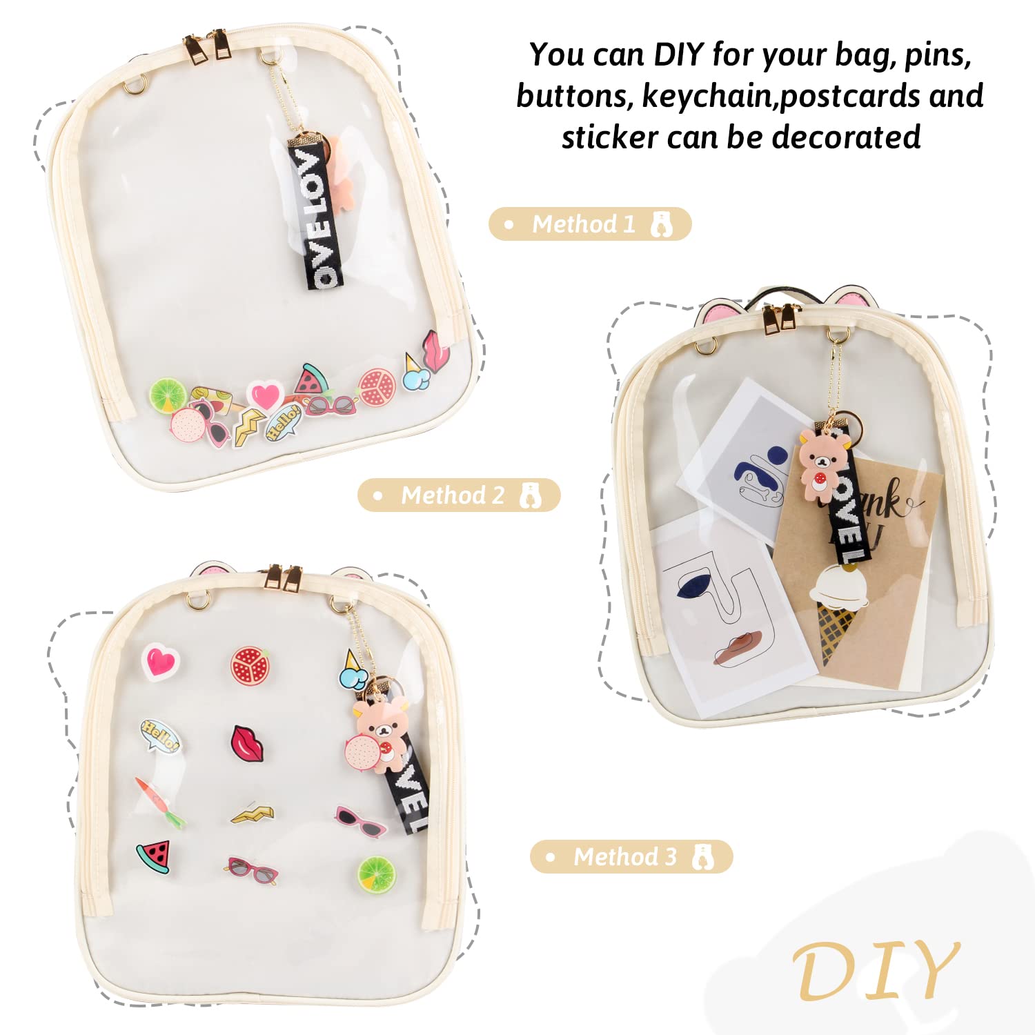 Oweisong Ita Bag Backpack Cat Anime Cosplay Casual Daypack Kawaii Candy Leathe Satchel Clear School Bag for Pins Display
