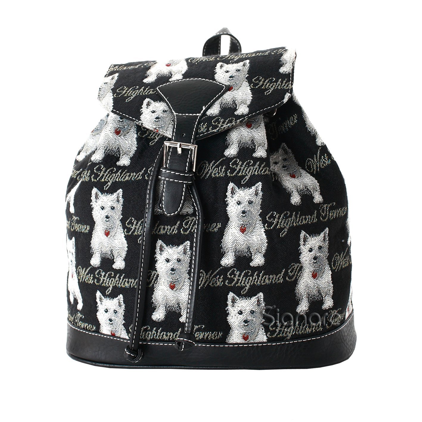Signare Tapestry Fashion Backpack Rucksack for Women with Black & White Westie Dog Design (RUCK-WES)