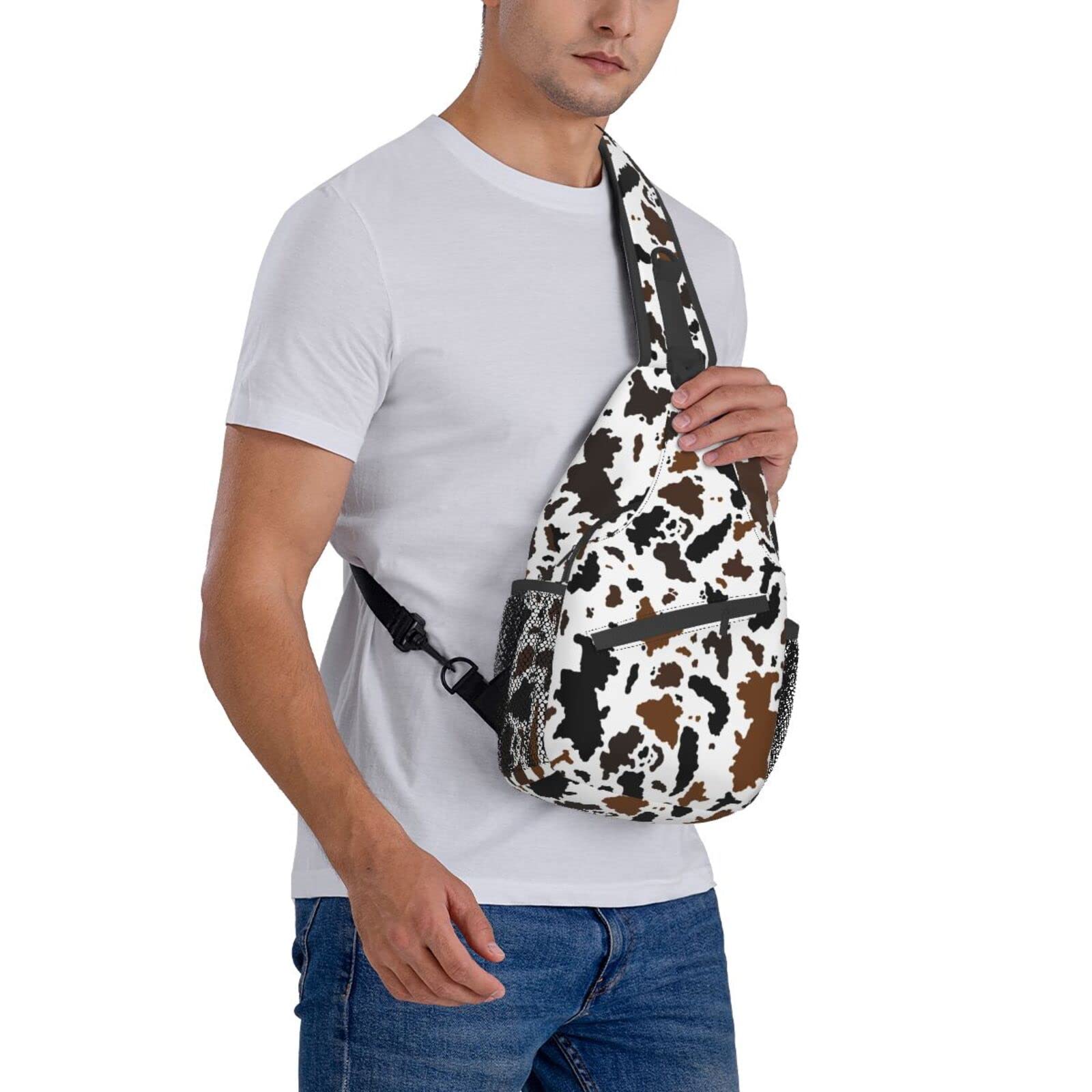 Cow Print Sling Bag,Crossbody Sling Backpack,Travel Hiking Chest Bag,Daypack for Purses Shoulder Bag Women Men's