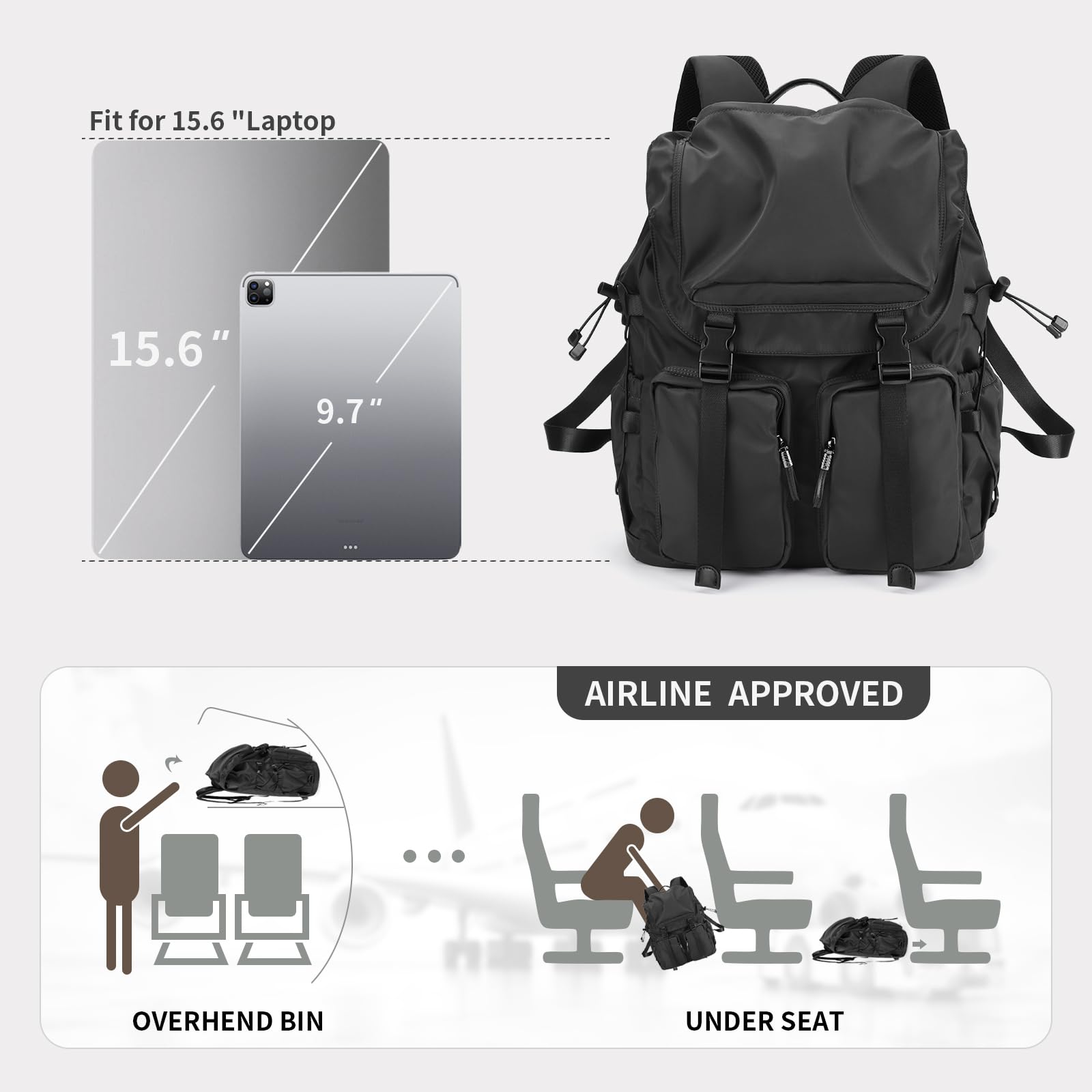 BJIAX Laptop Backpack for Men & Women, Water Resistant College School Computer Bag, Casual Backpack for Work, Daily, Travel, Hiking Fits 15.6 Inch Computer and Notebook