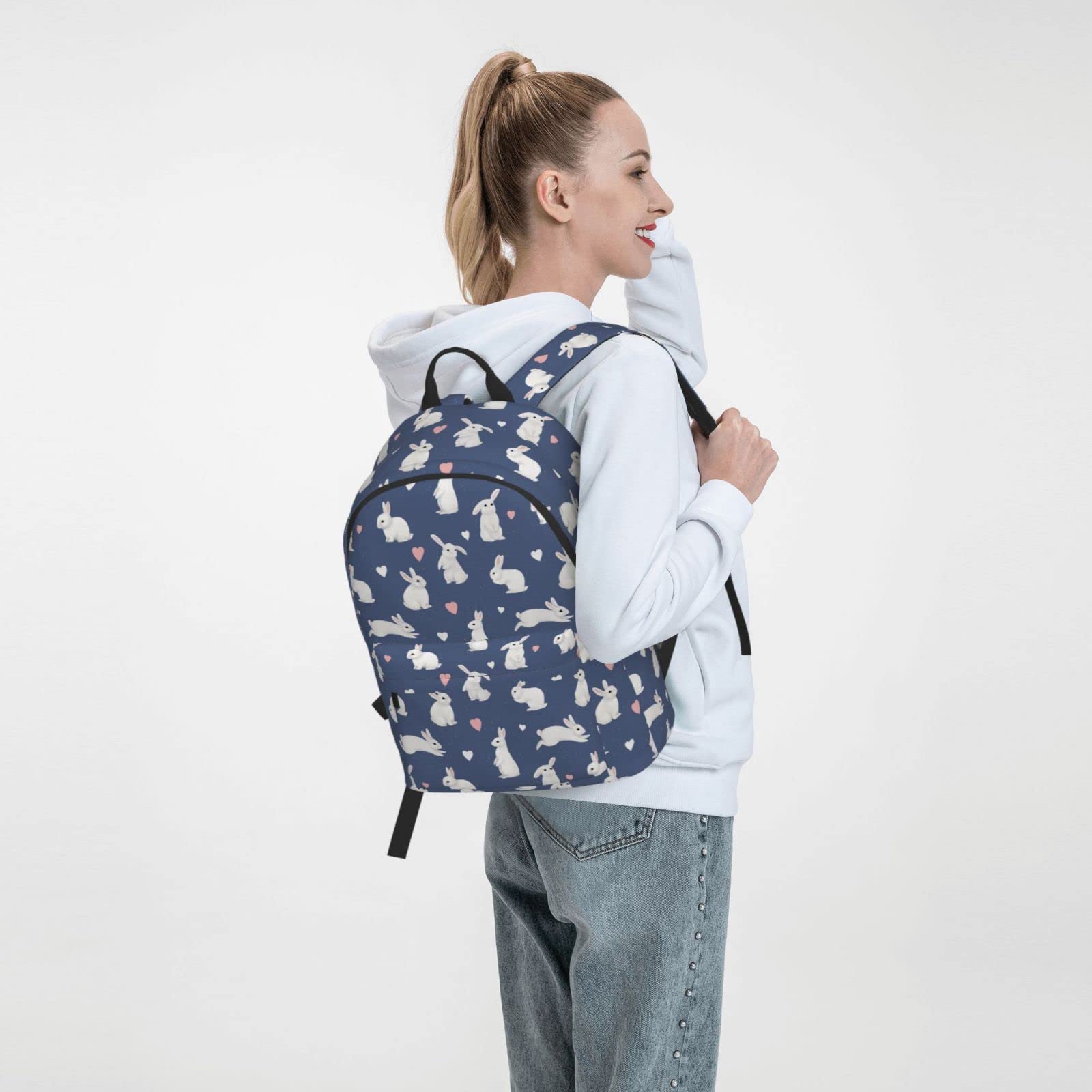 FeHuew 16 inch backpack Kawaii Rabbit White Bunnies Laptop Backpack Full Print School Bookbag Shoulder Bag for Travel Daypack