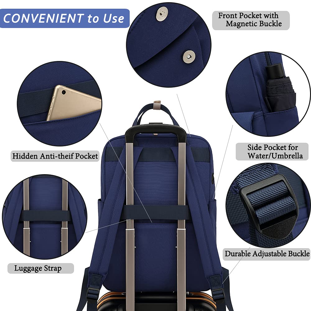 FUXINGYAO Women Laptop Backpack, Durable Travel backpack with Headphone Cable Hole, Anti Theft Backpack for Fits 15.6 Inch Notebook,Black