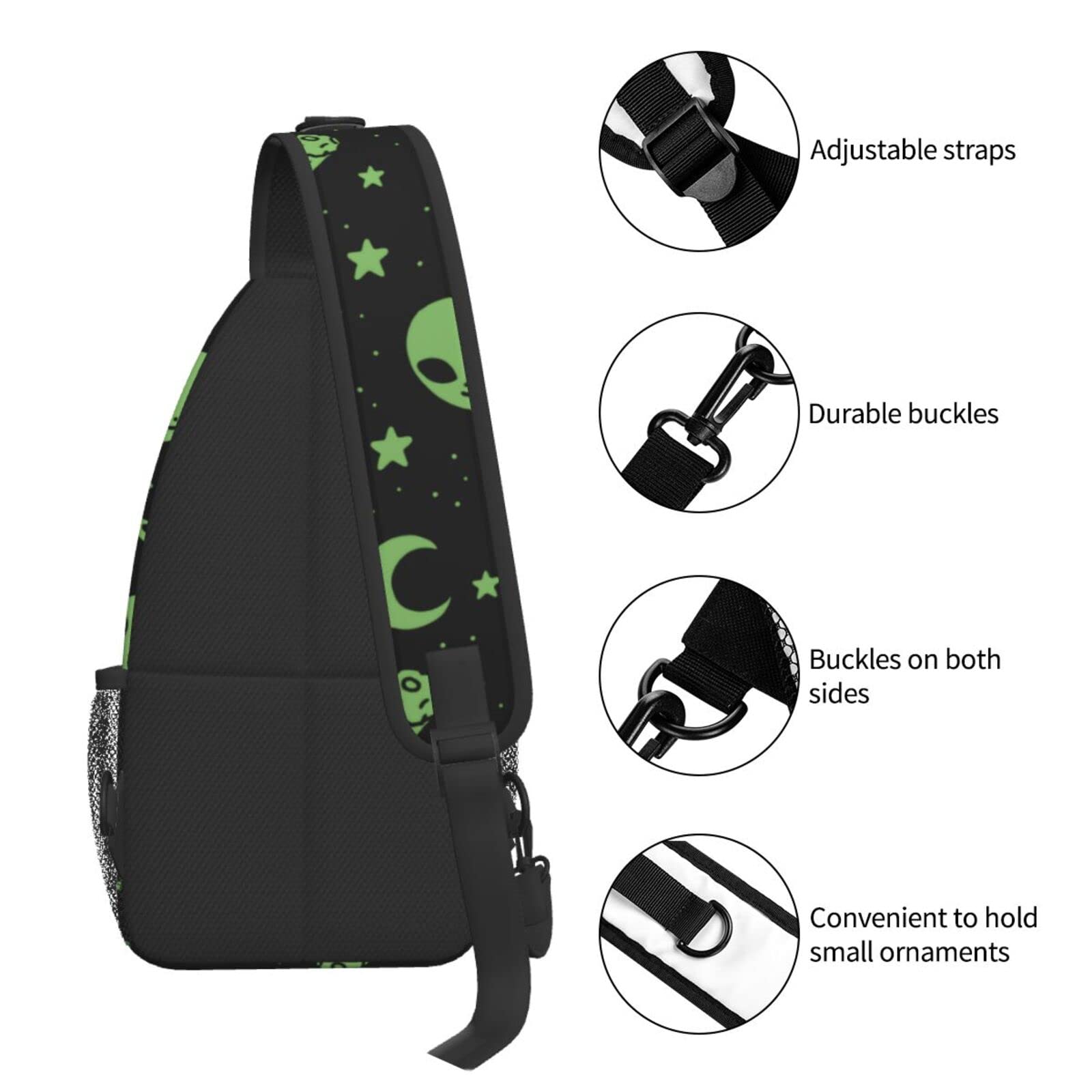 Hicyyu Green Alien Outdoor Crossbody Shoulder Bag For Unisex Young Adult Hiking Sling Backpack
