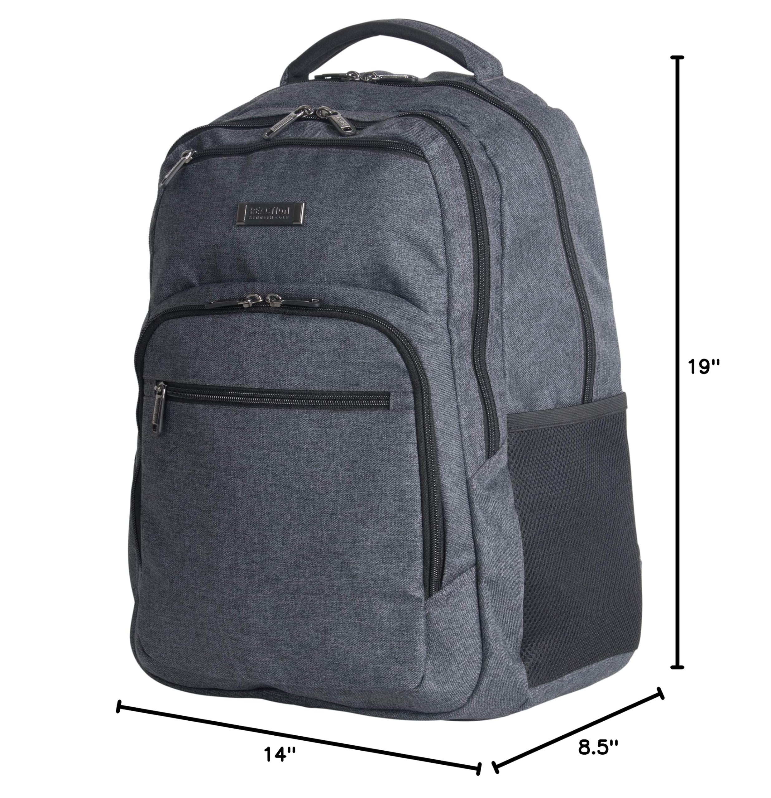 Kenneth Cole REACTION Travelier Multi-Pocket Laptop & Tablet Business, School, & Travel Backpack Bag, Charcoal, One Size