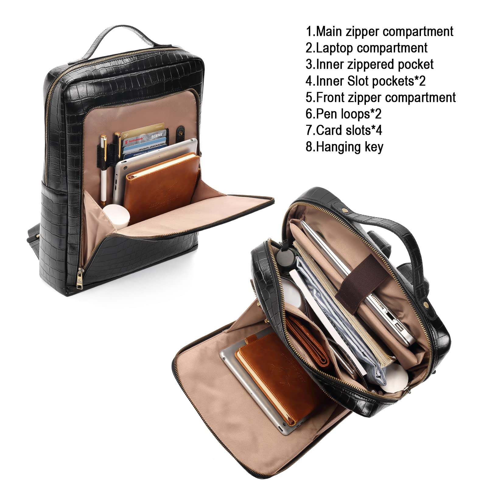 CLUCI Leather Laptop Backpack for Women 15.6 inch Computer Bag Large Travel Vintage College Daypack Business Bags Off-white With Brown
