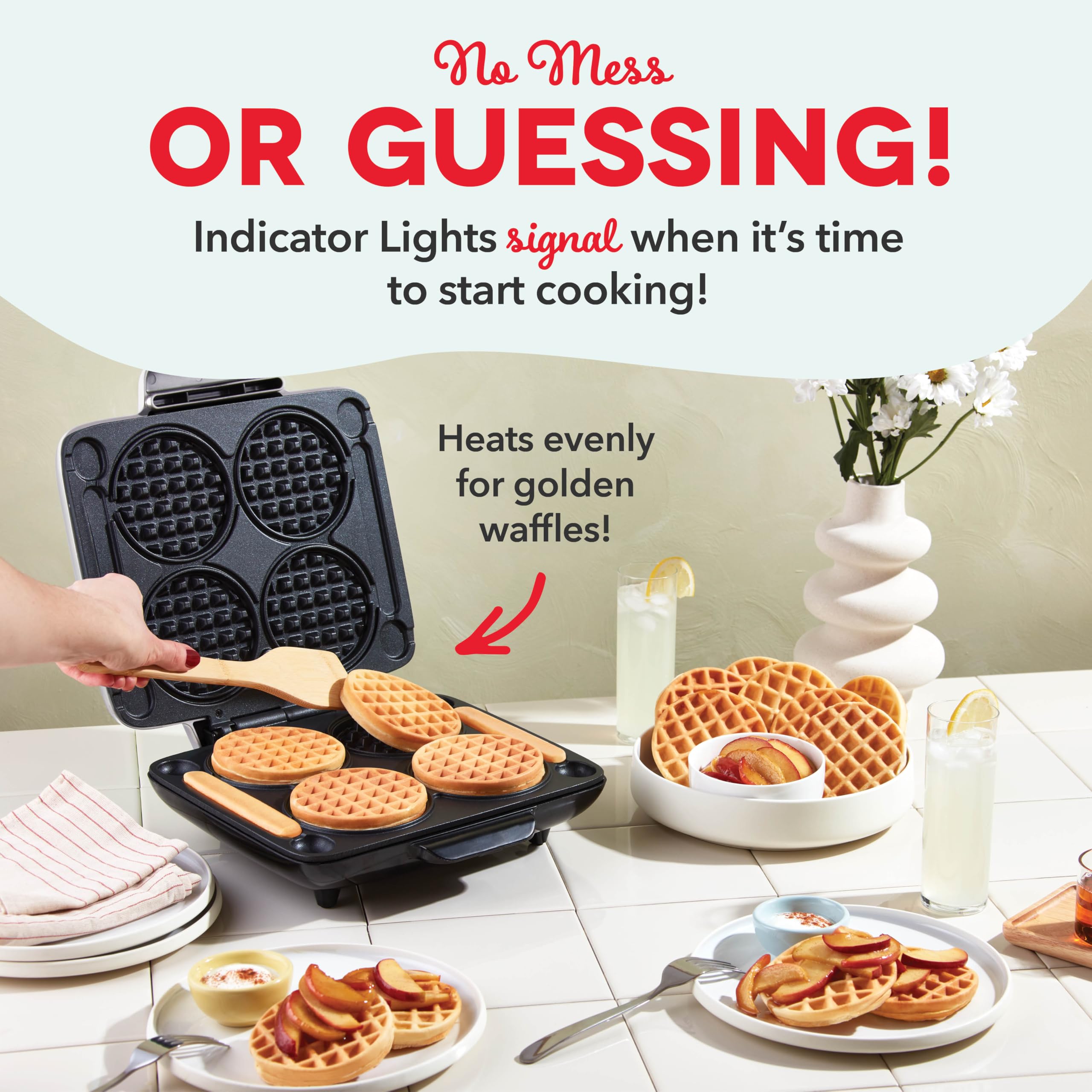 DASH Multi Mini Waffle Maker: Four Mini Waffles, Perfect for Families and Individuals, 4 Inch Dual Non-stick Surfaces with Quick Release & Easy Clean - Graphite
