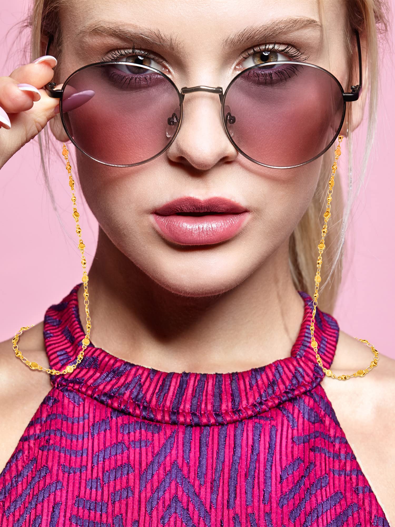 Tatuo 3 Pieces Stainless Steel Eyeglass Chain for women Cord Reading Glass Lanyard Sunglass Holder with 6 Pieces Extra Silicone Loop
