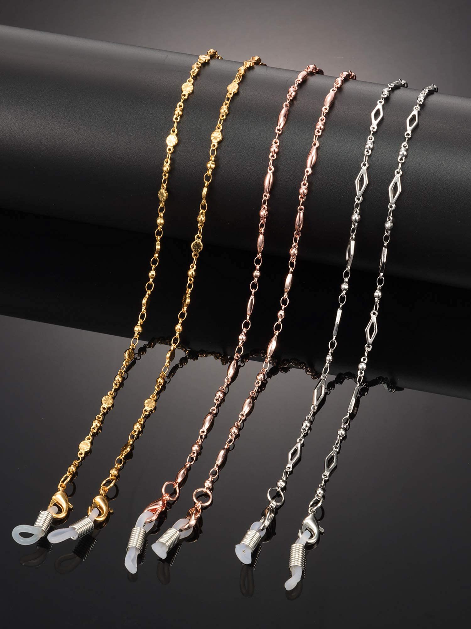 Tatuo 3 Pieces Stainless Steel Eyeglass Chain for women Cord Reading Glass Lanyard Sunglass Holder with 6 Pieces Extra Silicone Loop
