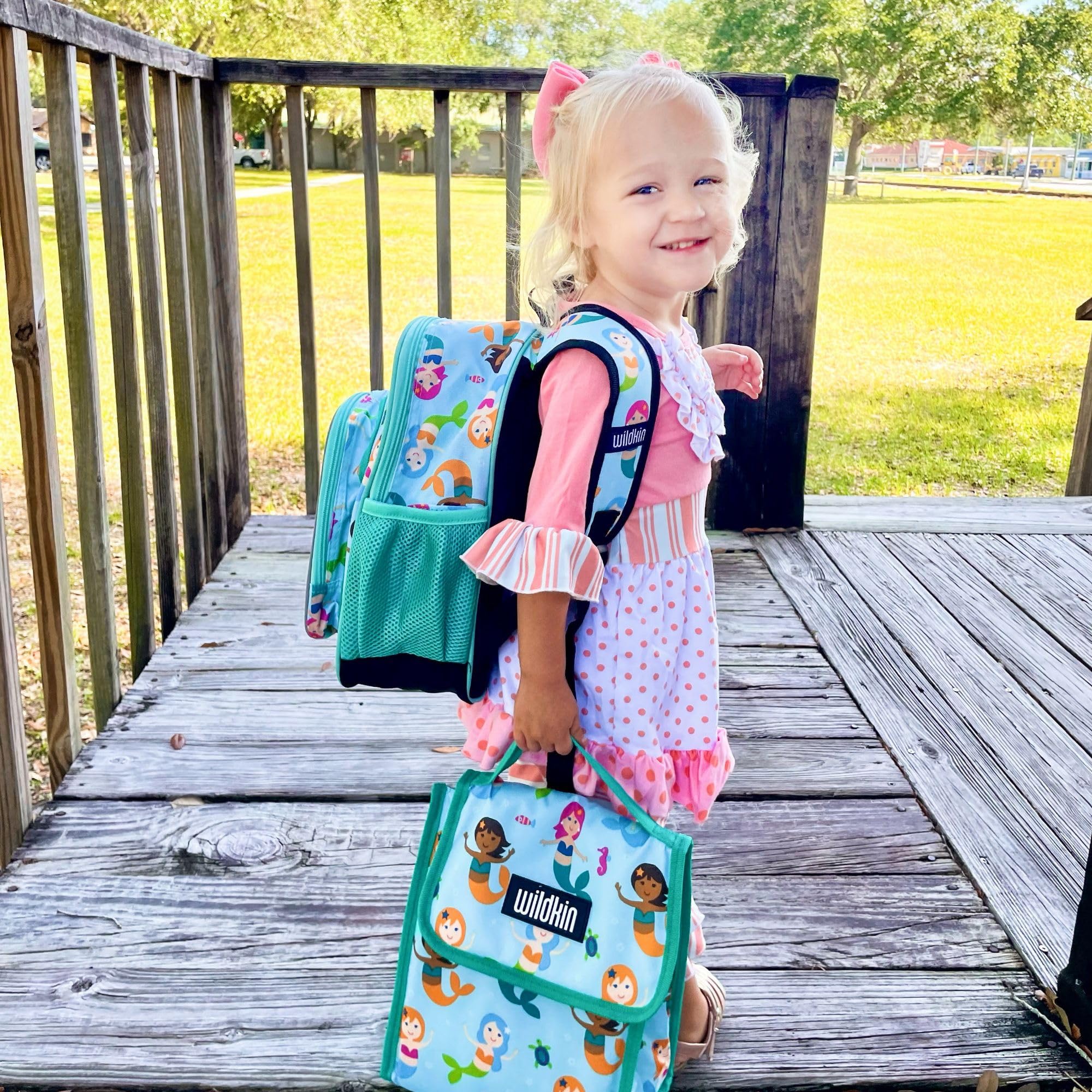 Wildkin 12 Inch Kids Backpack with Modern Nap Mat (Mermaids)