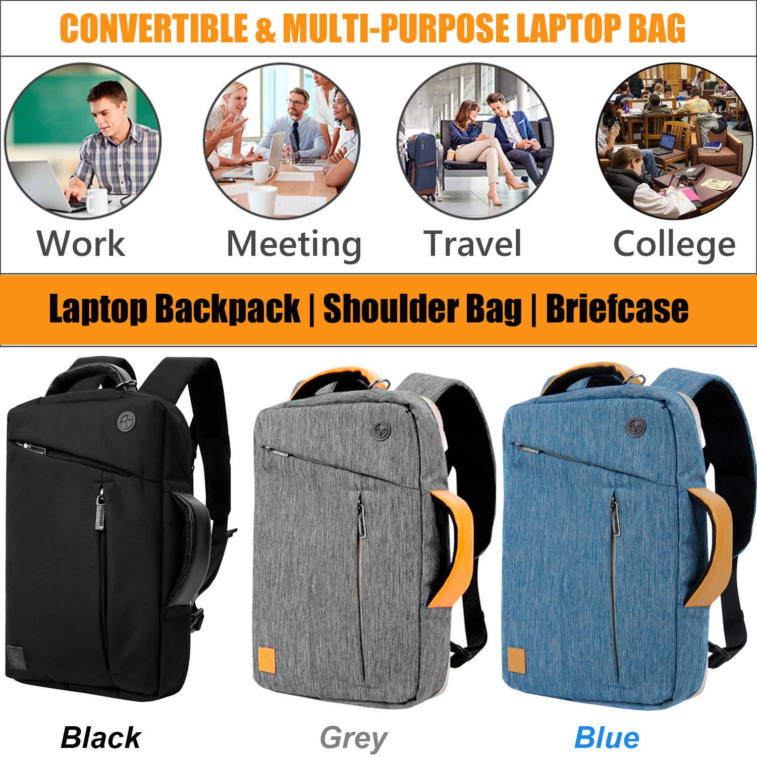 Large 3 In 1 Laptop Backpack Briefcase Shoulder Bag 17.3 Inch for HP Envy OMEN 17, for LG Gram 17, for MSI GS75 Stealth, ThinkPad P71 P72, VivoBook Pro 17, ROG Chimera, for Razer Blade Pro