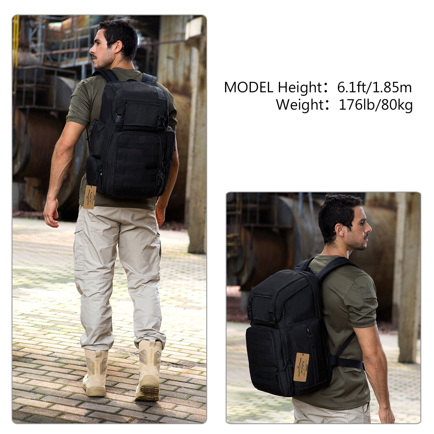 ArcEnCiel Tactical Backpack Military Army Shoes Bags Daypack Assault Pack Bug Out Bag Molle Rucksack - Rain Cover Included (Black)
