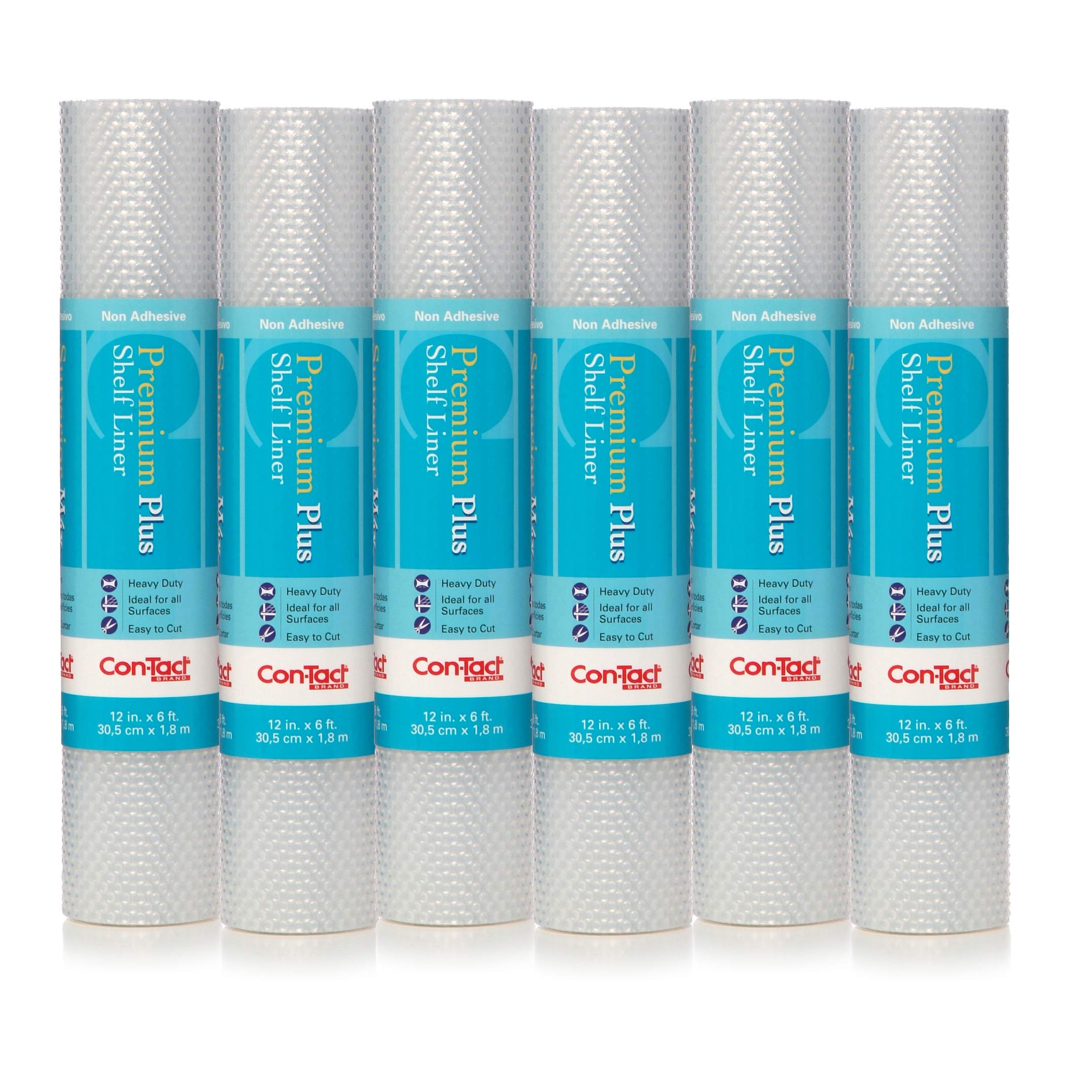 Con-Tact Brand Premium Plus Heavy Duty Non-Adhesive Shelf and Drawer Liner, 12" x 6', Nova Crystal Clear, 6 Rolls