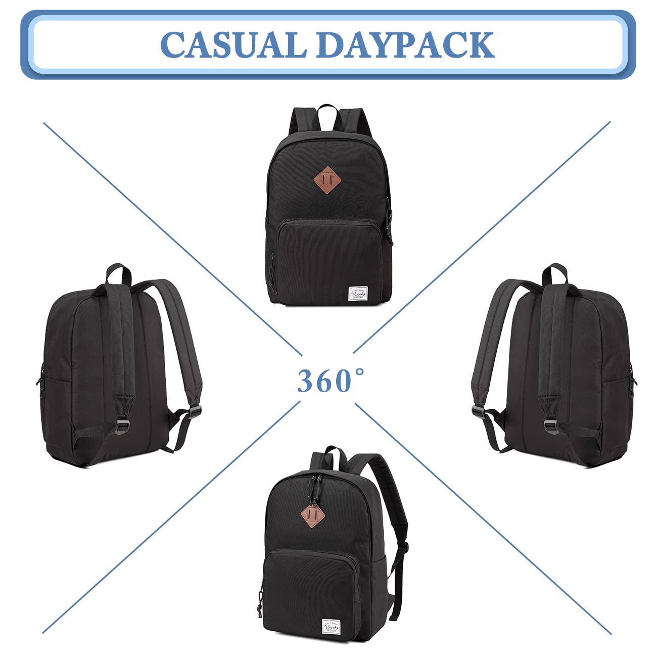 VASCHY School Backpack, Ultra Lightweight Backpack for Men Women Schoolbag Bookbag for Kids Teen Boys Girls Black