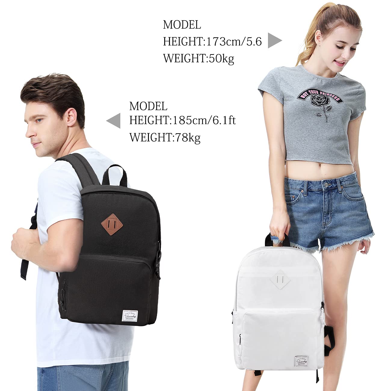 VASCHY School Backpack, Ultra Lightweight Backpack for Men Women Schoolbag Bookbag for Kids Teen Boys Girls Black